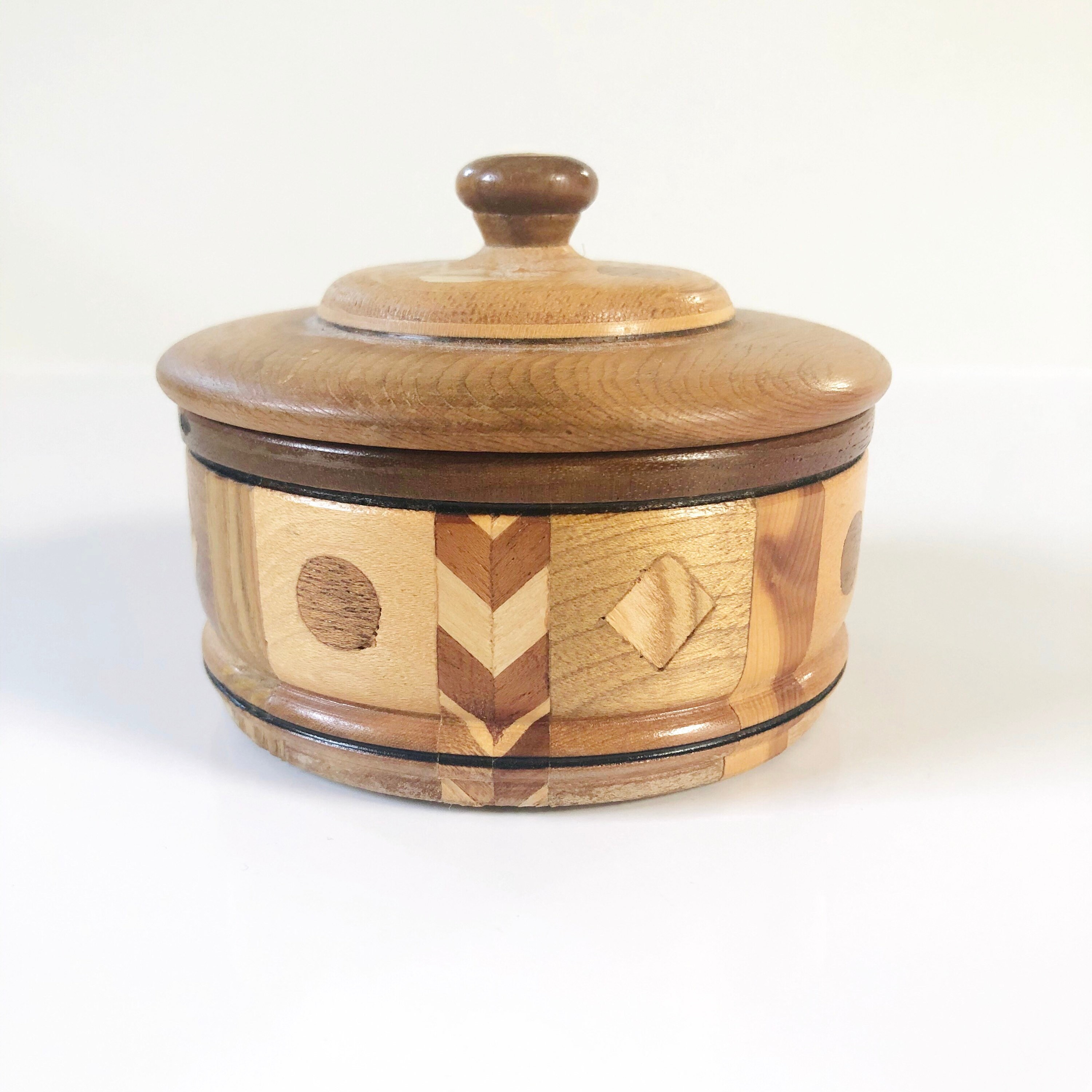 Vintage Small Round Inlaid Wood Keepsake Jewelry Storage Box | Etsy