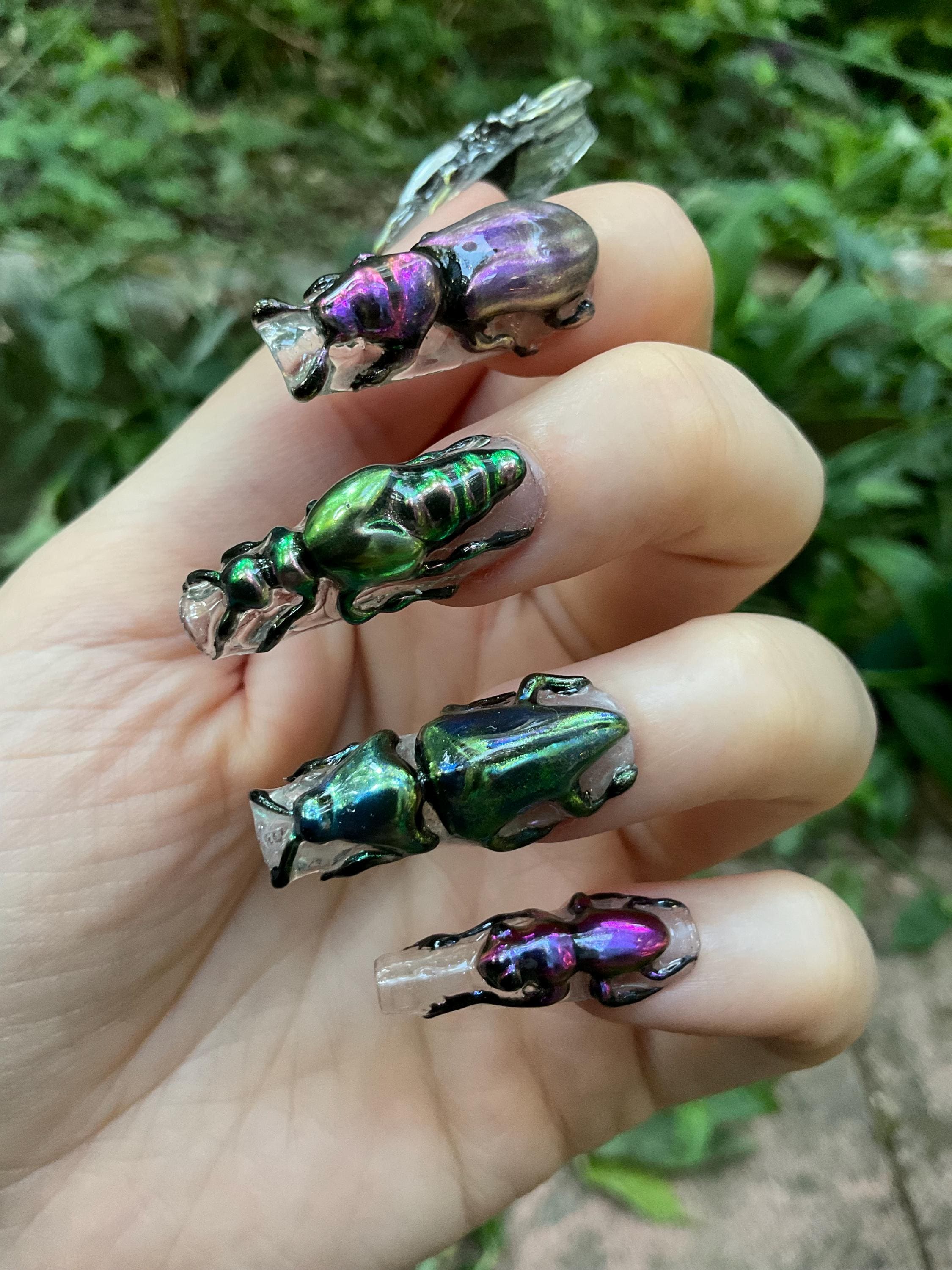3D Insect Garden Press on Nails | Custom Nature-inspired Nail Art With ...