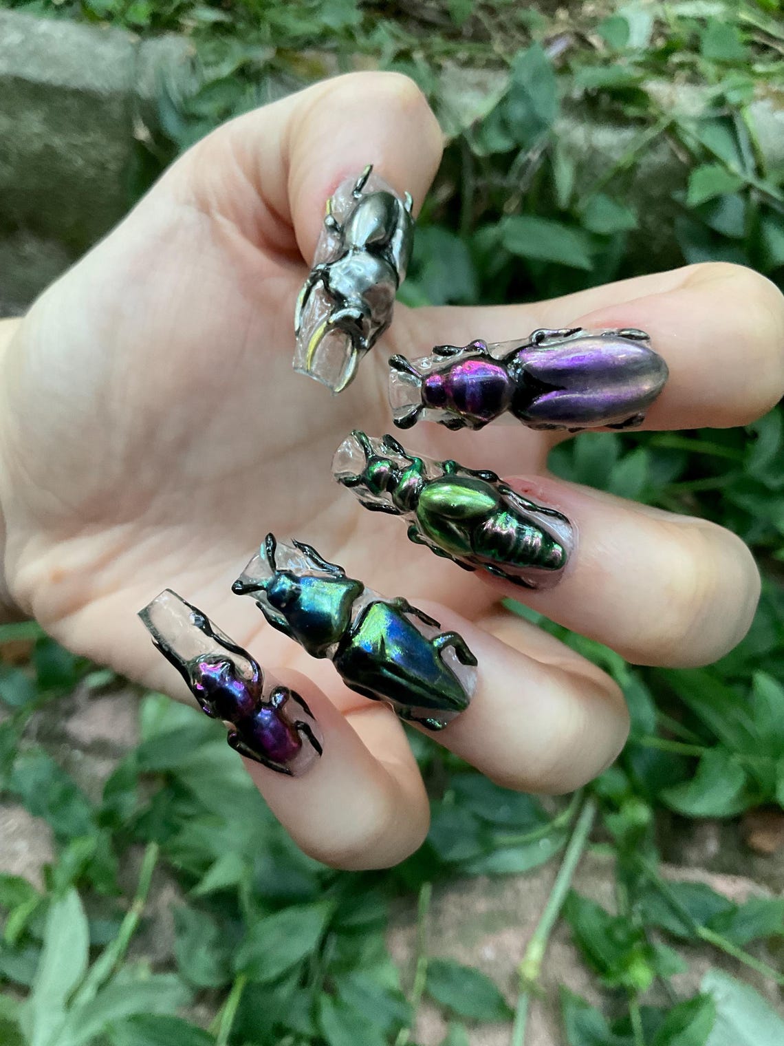 3D Insect Garden Press on Nails | Custom Nature-inspired Nail Art With ...