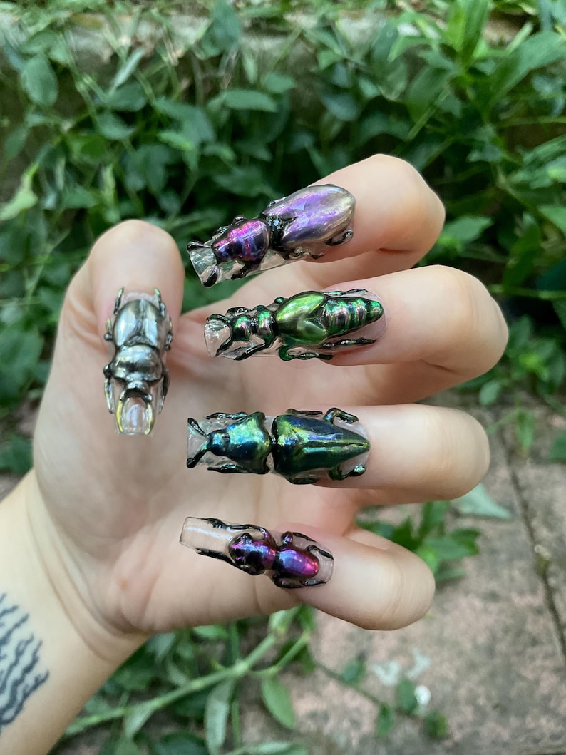 3D Insect Garden Press on Nails | Custom Nature-inspired Nail Art With ...