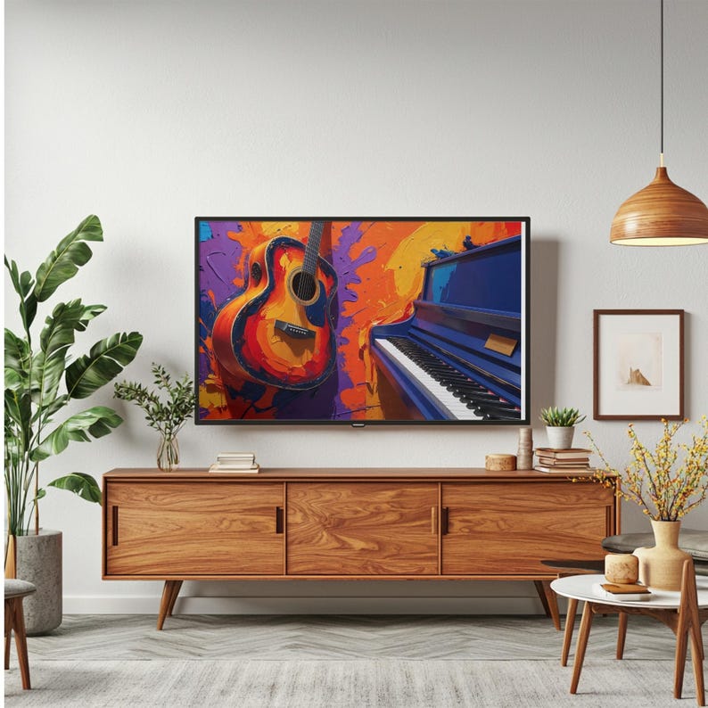 Piano and Guitartv Frame Art: Vibrant Music (digital Download - Etsy