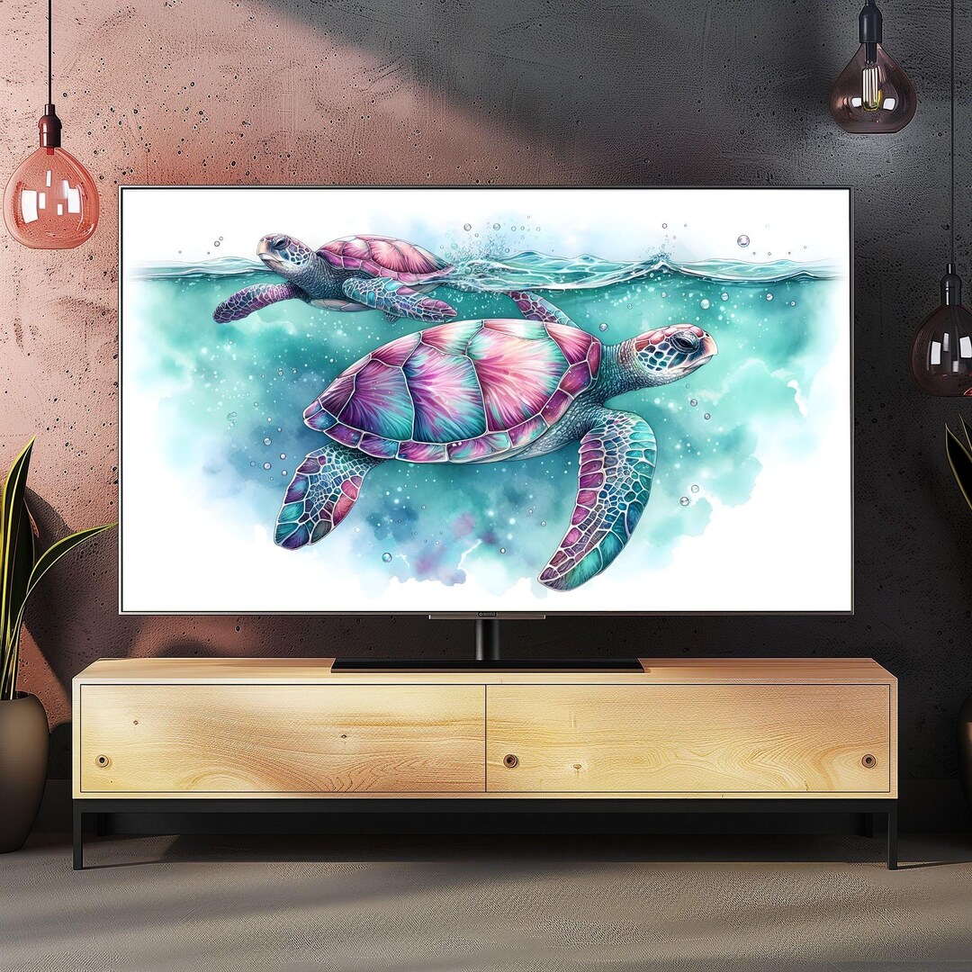 Colorful Sea Turtle Art for Samsung Frame TV – Coastal Digital Download ...