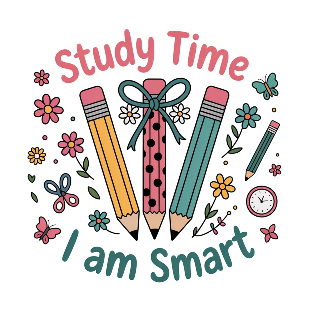 Floral Study Time PNG, Cute School Pencil Clipart for Sublimation and ...