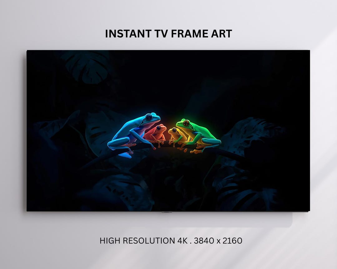 Tree Frog Frame TV Art, Colorful Cartoon Frogs on Jungle Branches ...