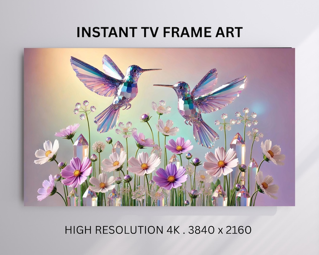 Hummingbird Wildflower Frame TV Art, Colorful Spring Bird Art for ...