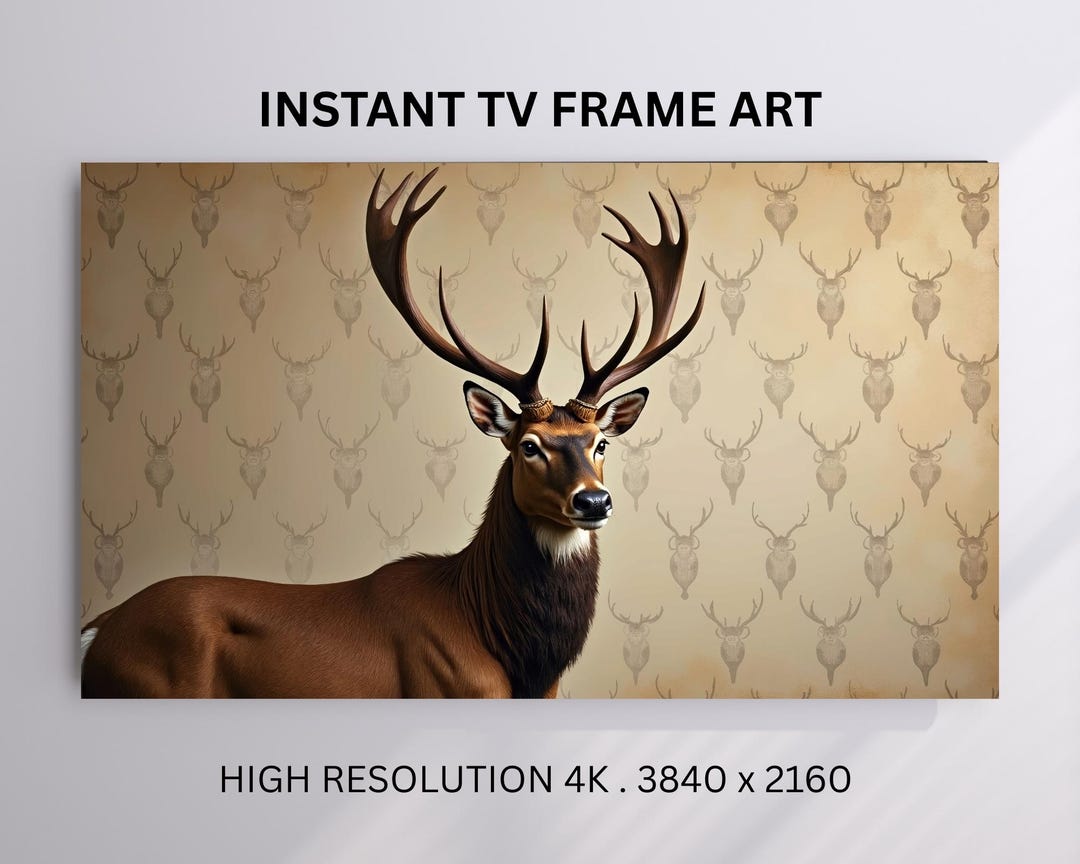 Stag Antlers TV Frame Art, Classic Deer Portrait, 4K Nature Decor for ...