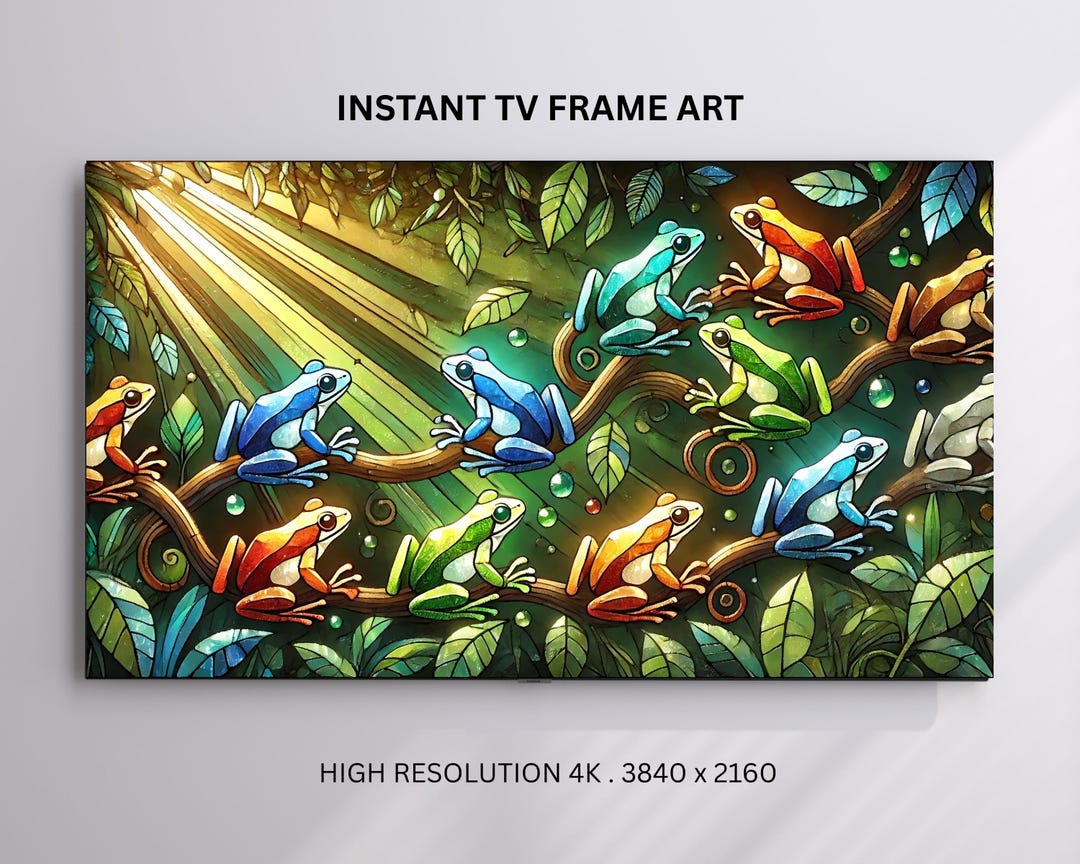 Tree Frogs Frame TV Art, Colorful Cartoon Frogs on Jungle Branches ...