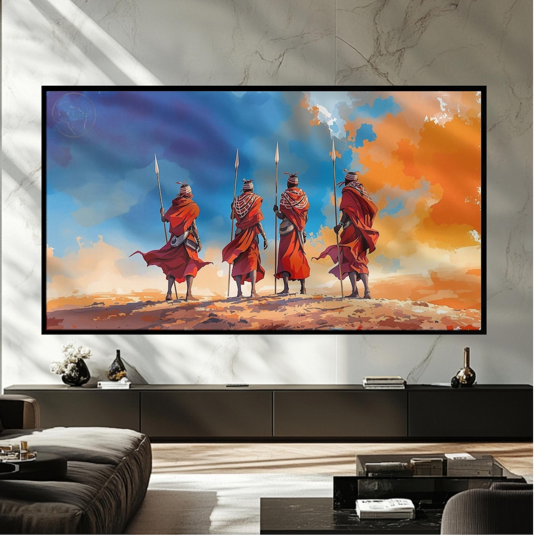 Colorful Tribal Warriors TV Frame Art – African Maasai-inspired Digital ...