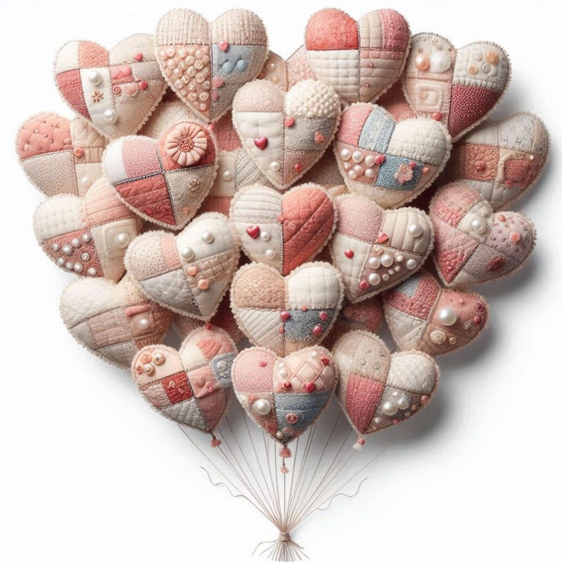 Patchwork Pearl Heart Balloon PNG – Shabby Chic Valentine Sublimation ...