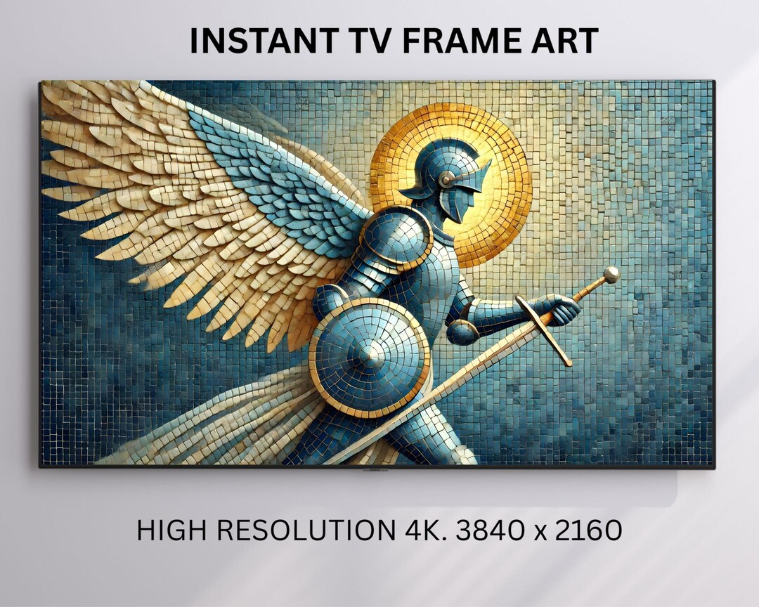 Archangel Digital Frame TV Art – Stained Glass Angel With Sword for ...