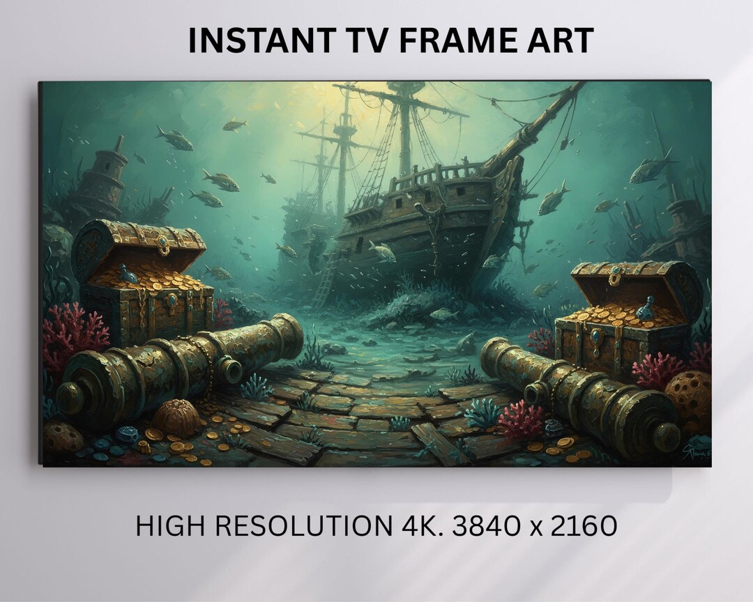 Underwater Shipwreck TV Frame Art – Pirate Ship Art 4K Display - Etsy