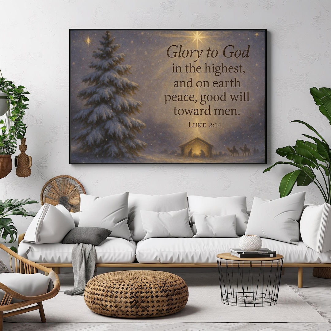 Christmas Nativity Scene TV Frame Art – Luke 2:14 Bible Verse (digital ...