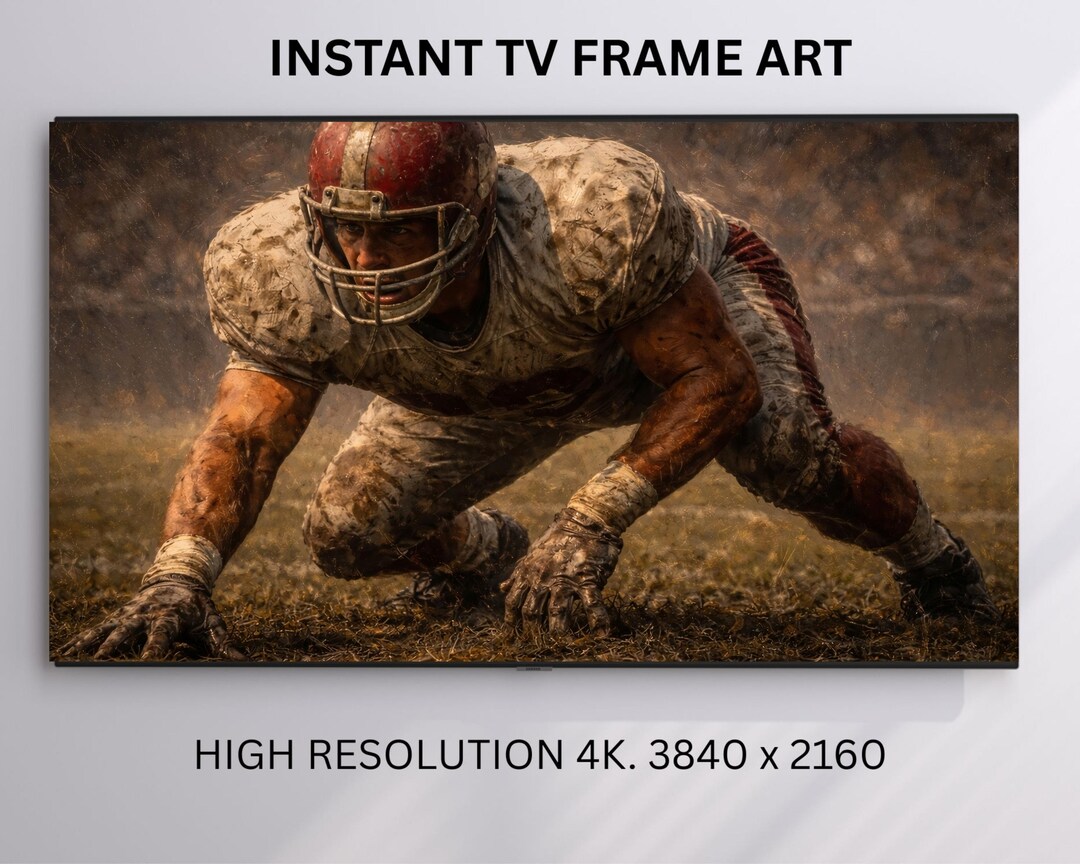 Football Lineman TV Frame Art, Gritty Vintage Sports Decor, Smart ...