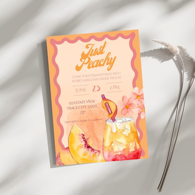 Editable Just Peachy Birthday Invitation Brunch Party Invite Peach ...