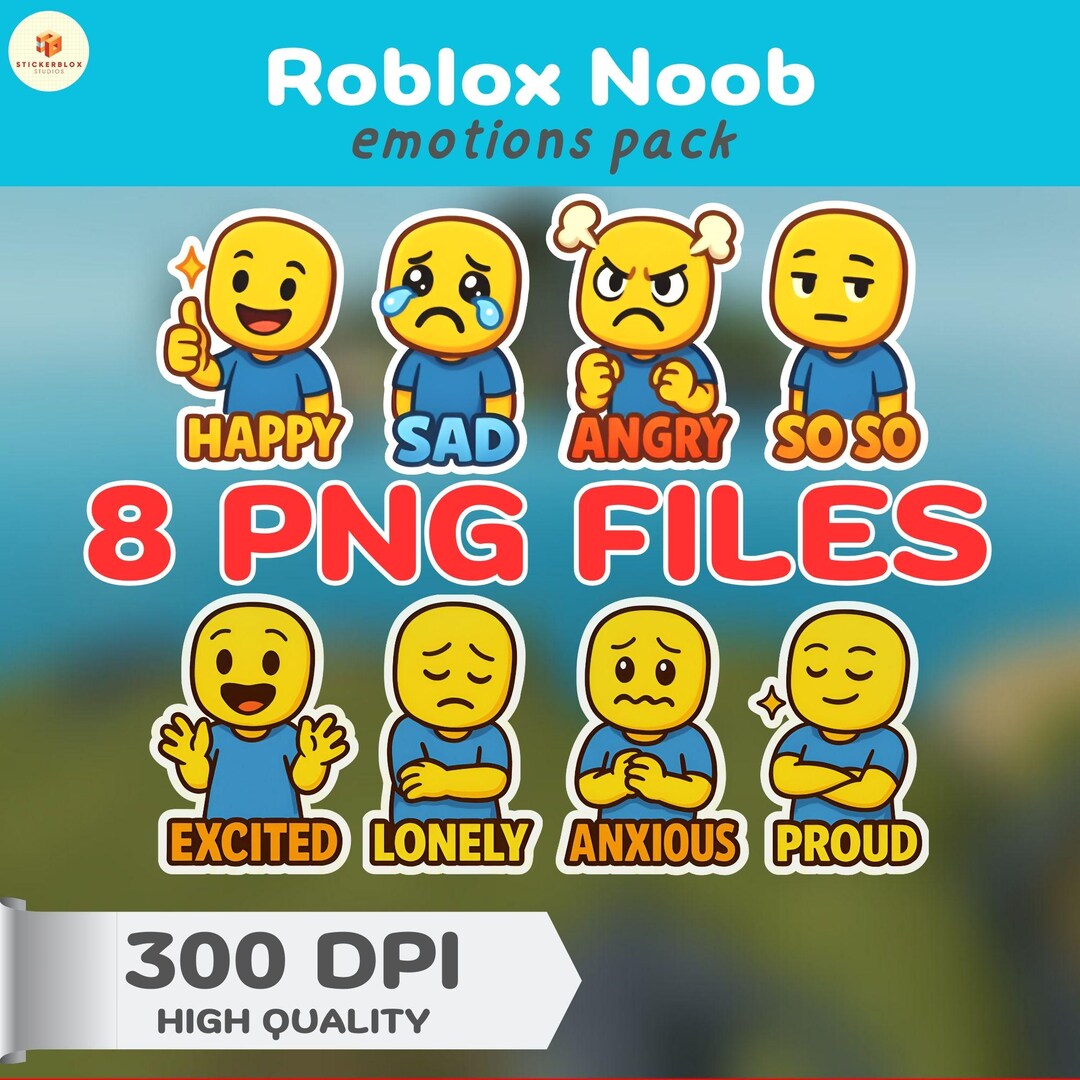 Gaming Stickers and Clipart Bundle | Roblox Noob Emotions Pack | PNG ...