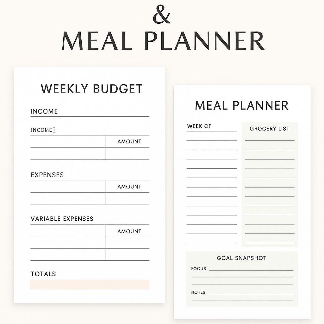 Weekly Budget and Meal Planner Printable | Budget Worksheet & Meal ...