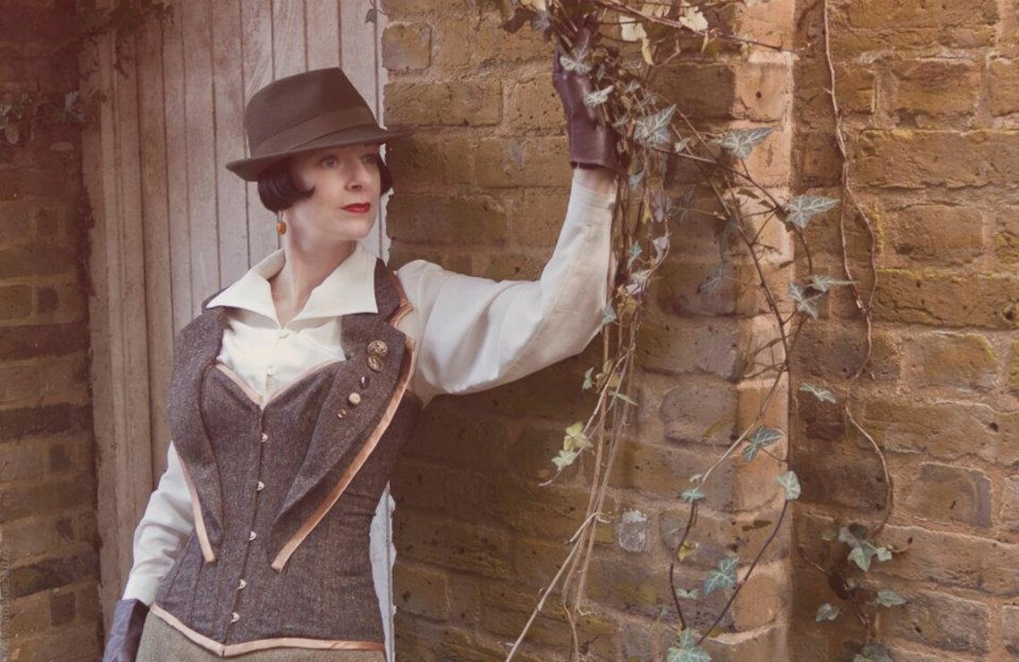 Tweed Corset. Steampunk Corset- Ladies Recycled Tweed Waistcoat ...