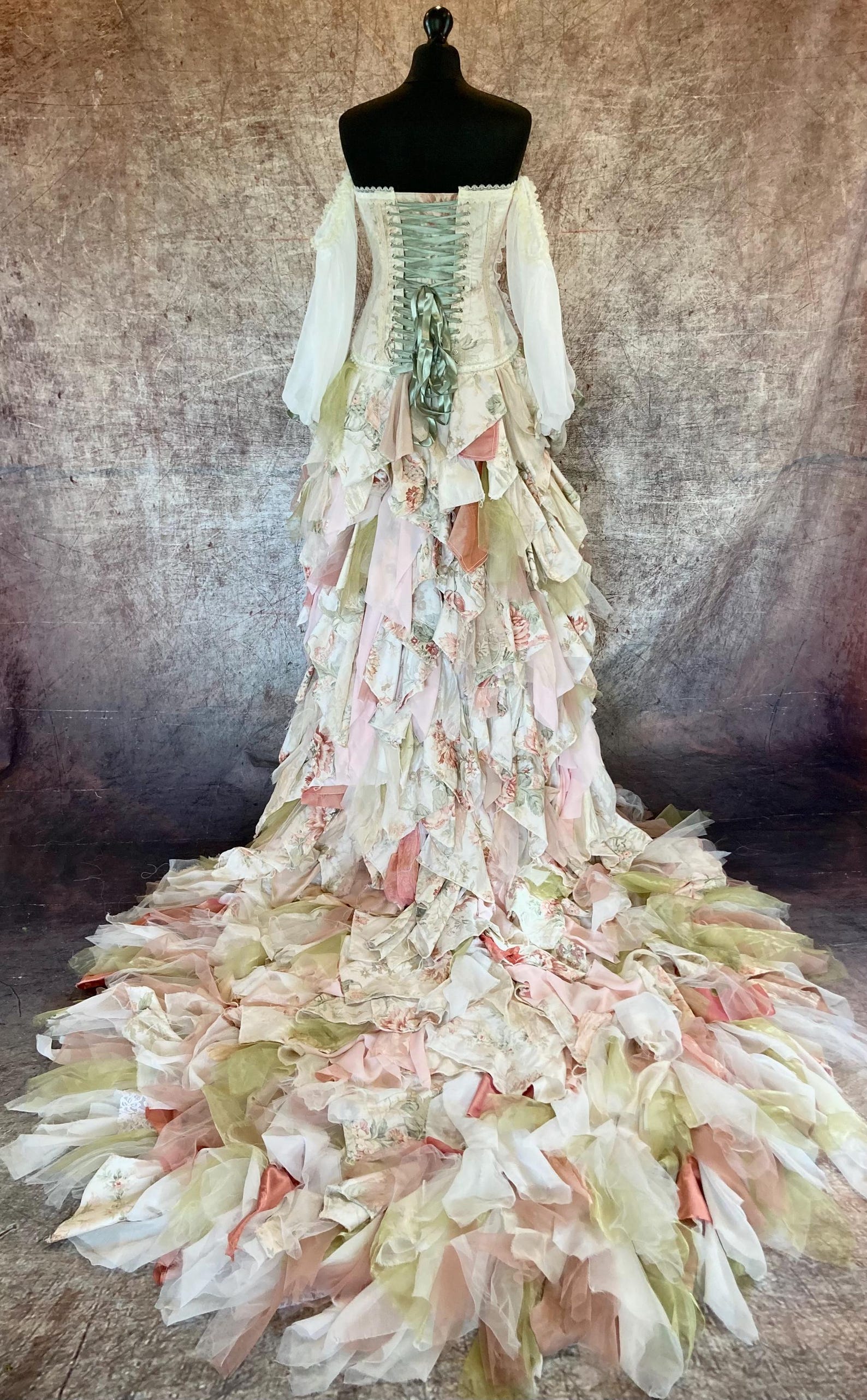 Cottagecore Wedding Dress. Corset Dress Recycled Materials. Cinderella ...