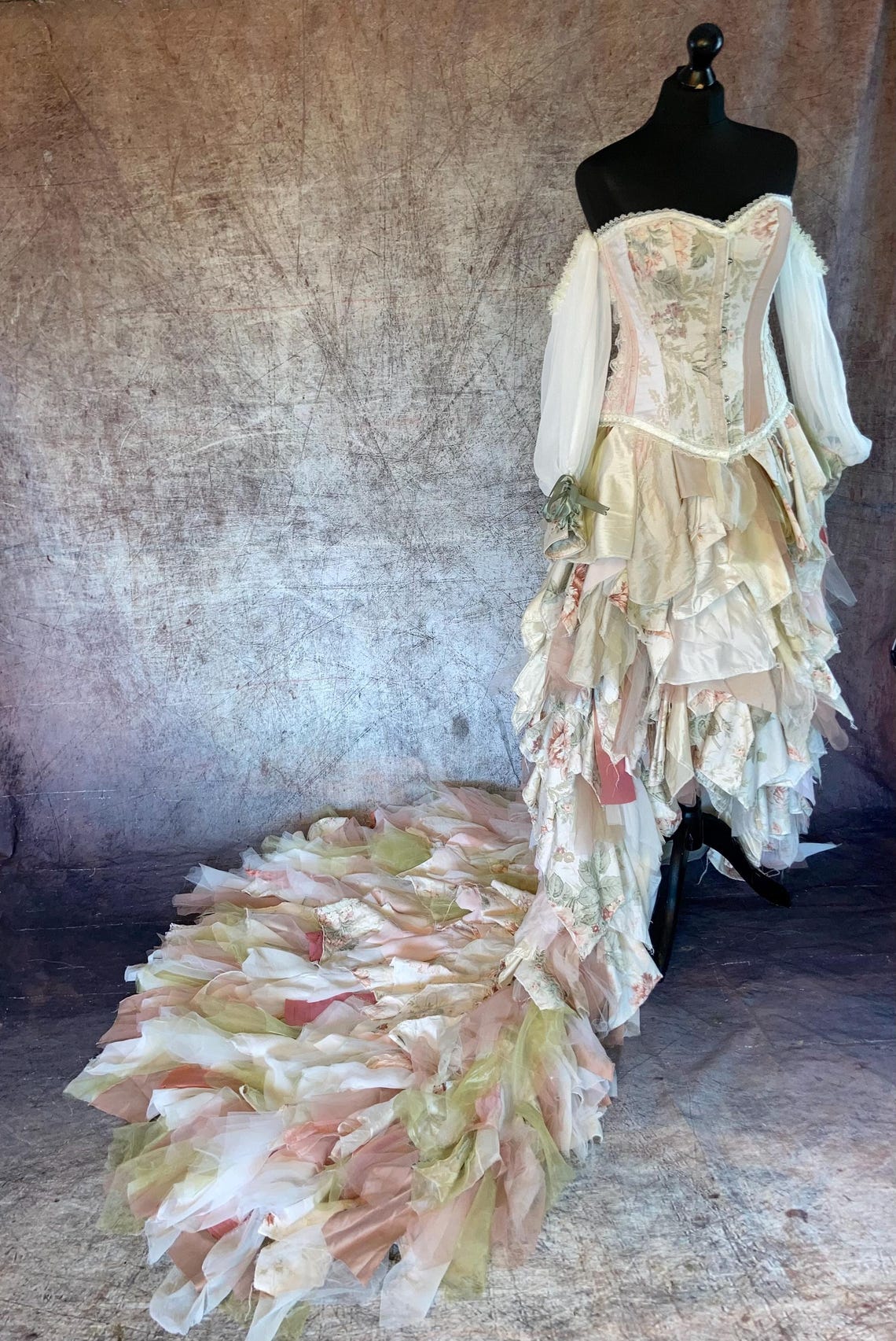 Cottagecore Wedding Dress. Corset Dress- Recycled Materials. Cinderella ...