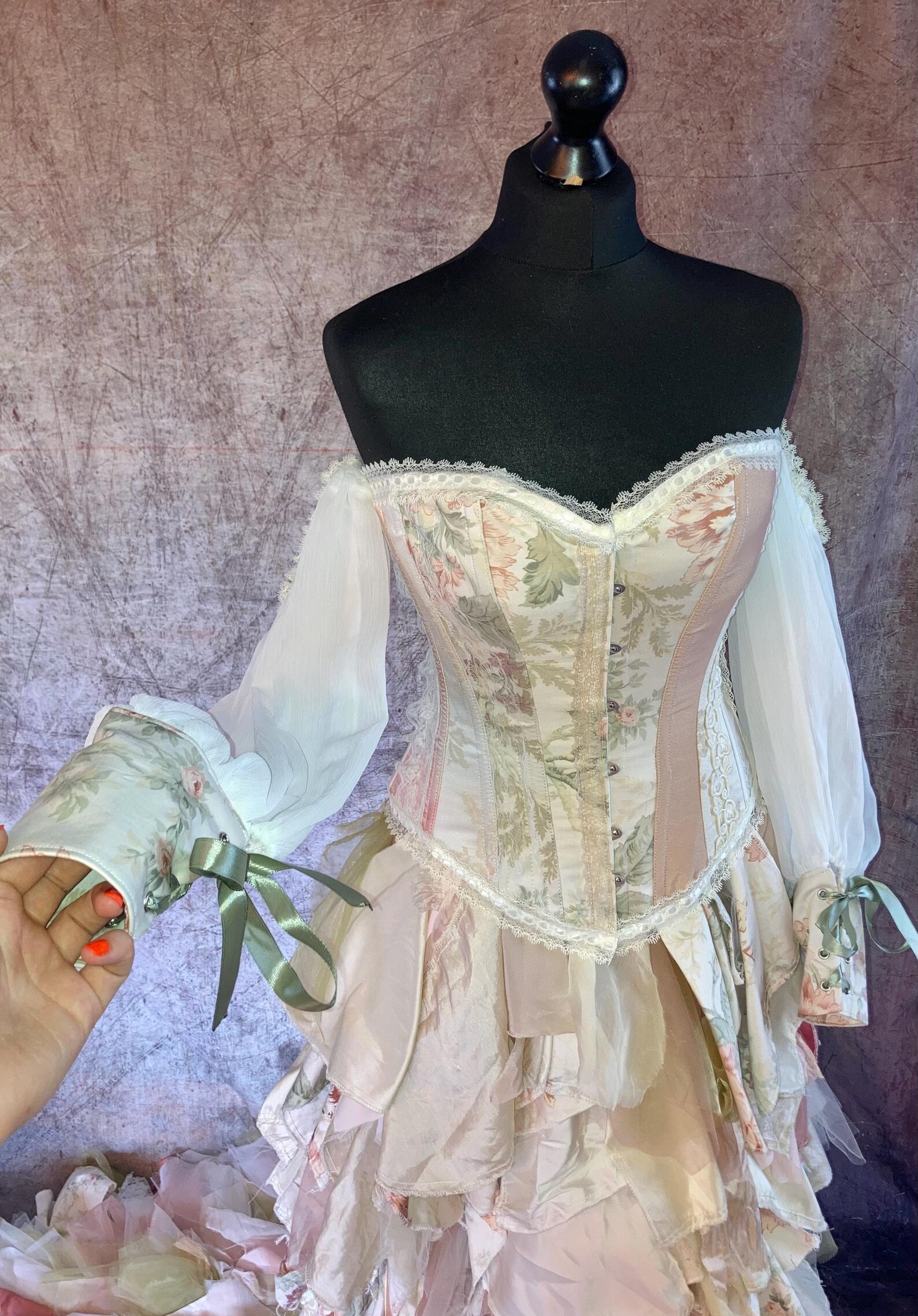 Cottagecore Wedding Dress. Corset Dress- Recycled Materials. Cinderella ...