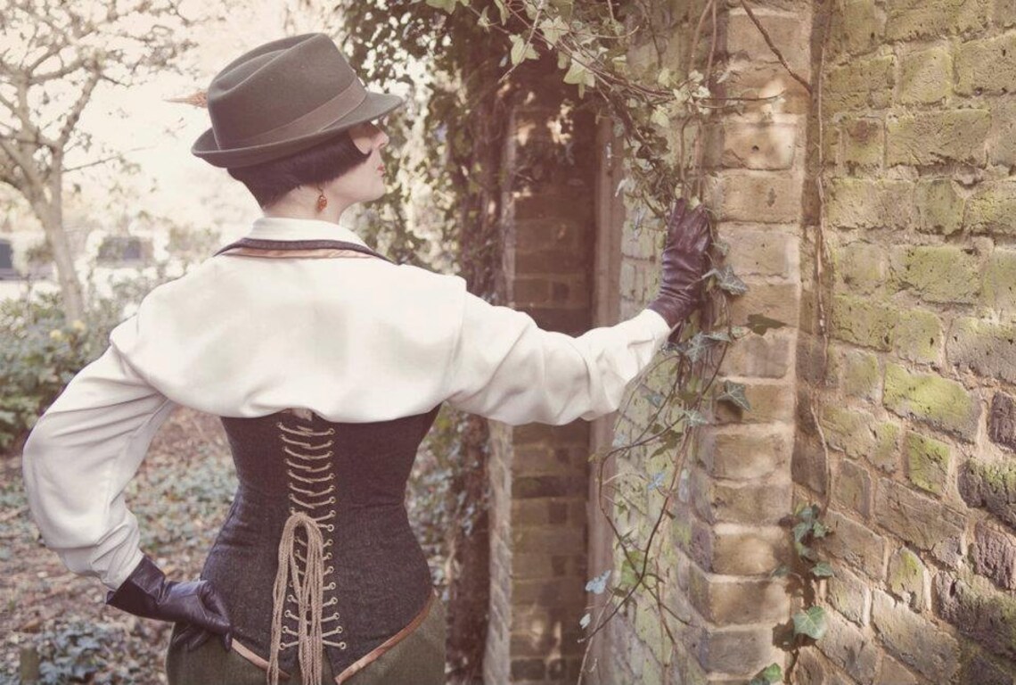 Tweed Corset. Steampunk Corset- Ladies Recycled Tweed Waistcoat ...