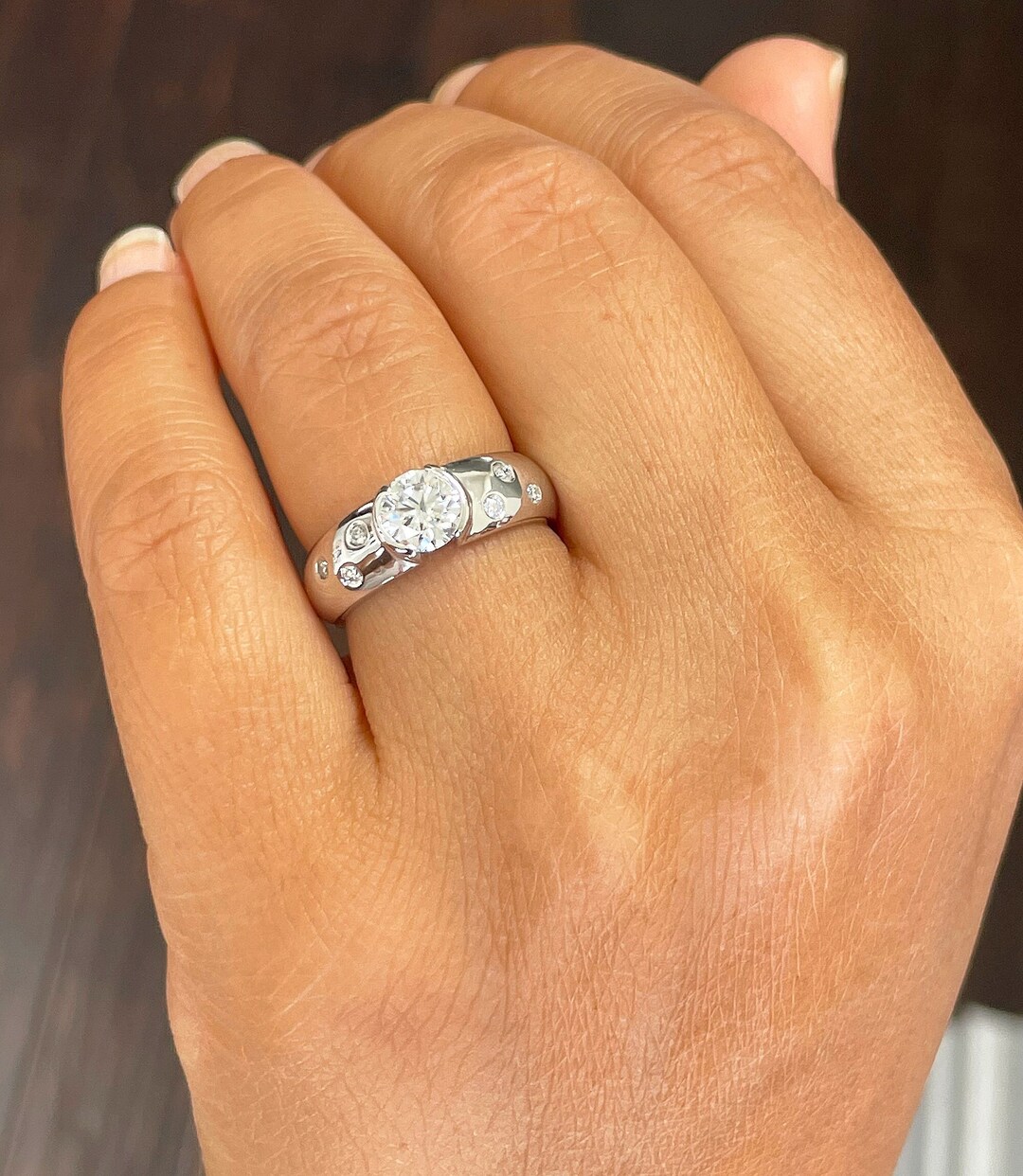 IGI Certified 14k Solid Heavy White Gold Round Cut Diamonds Semi Bezel ...