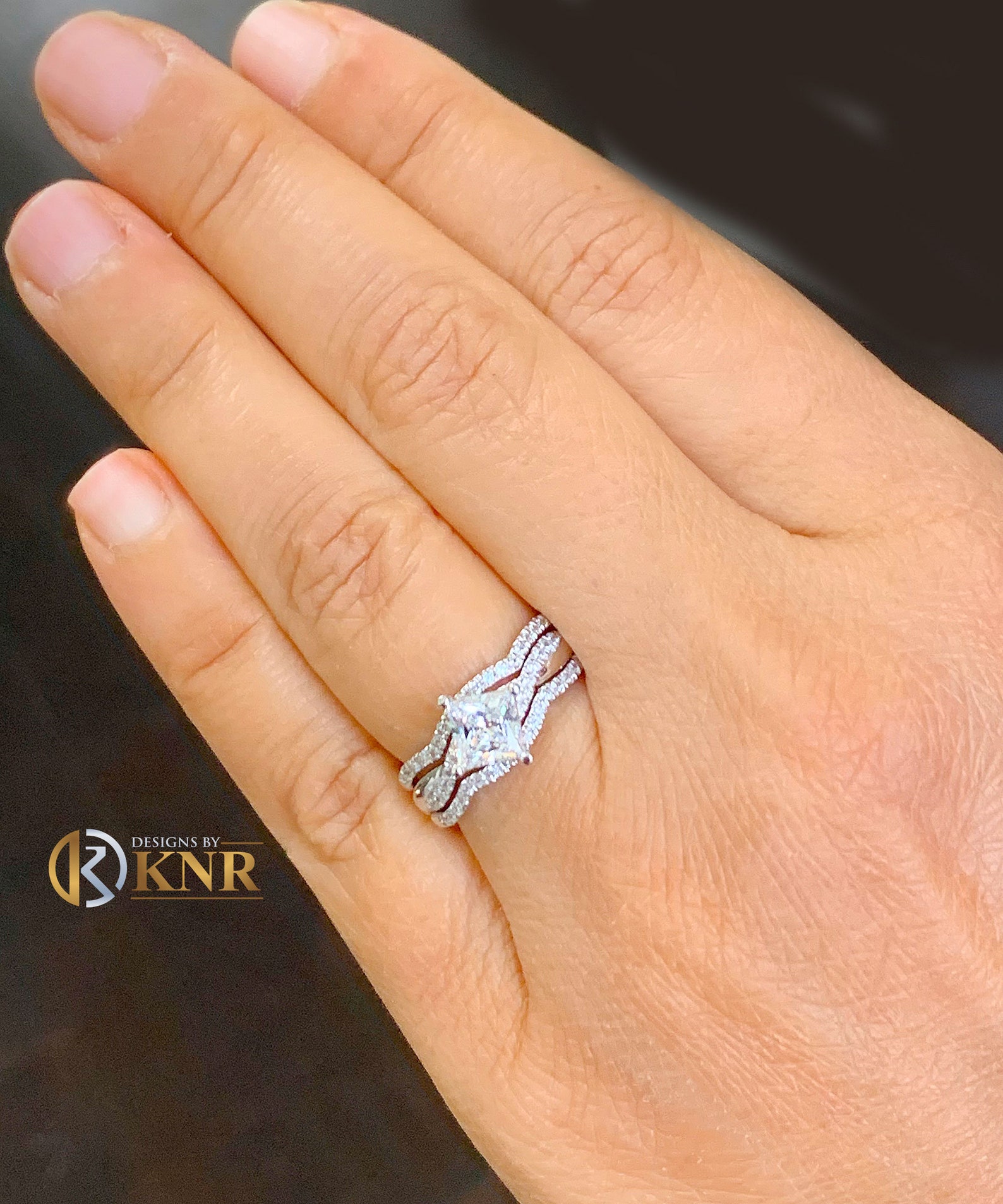 14k Solid White Gold Princess Cut Moissanite and Round Cut - Etsy