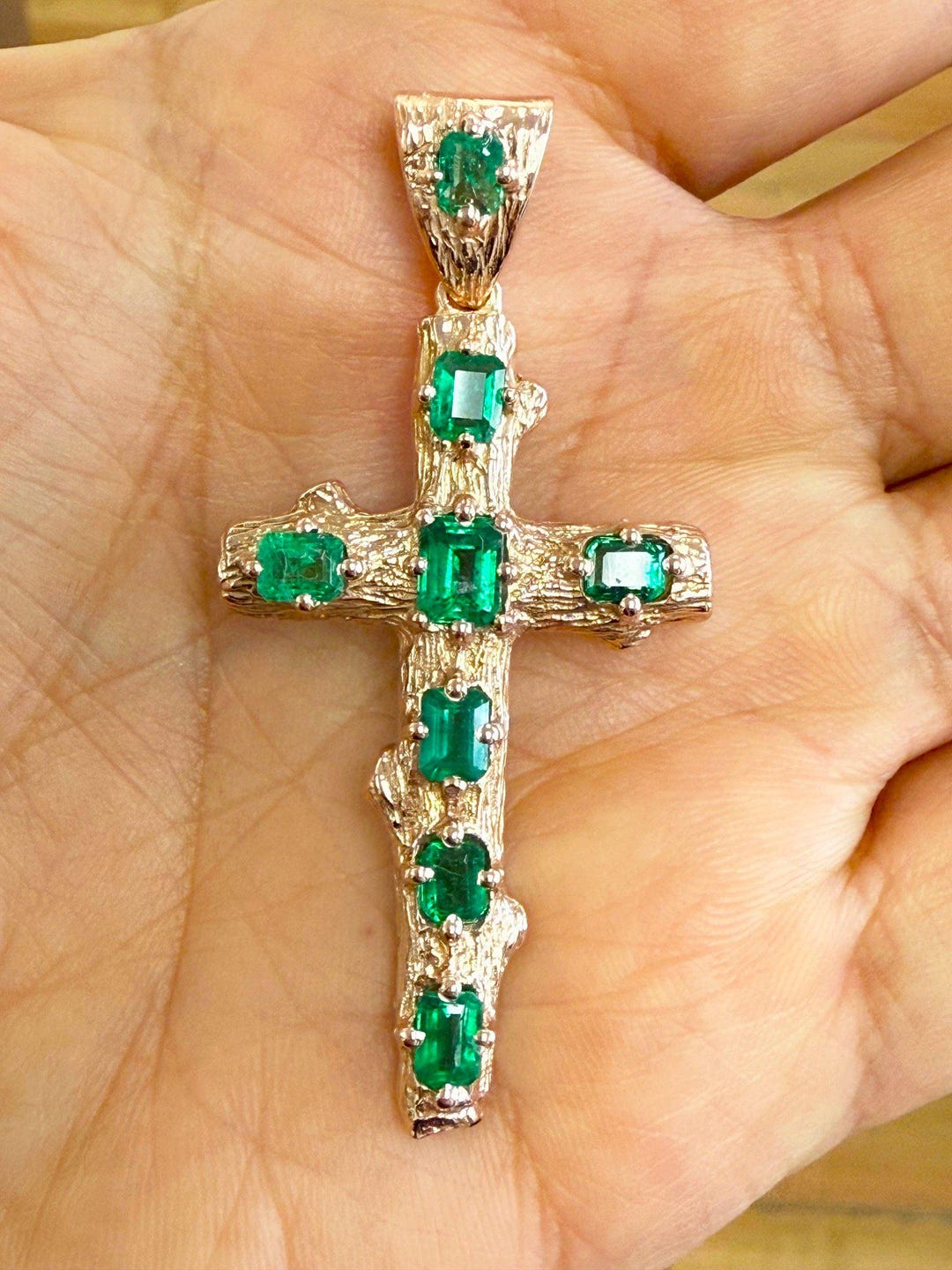 Natural Emerald Cut Green Emerald Cross Pendent Style 10K, 14K or 18K ...