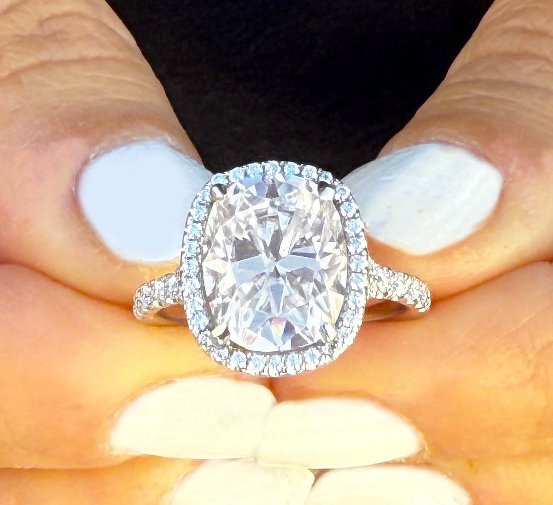 Cushion Cut and Round Cut Sides Diamond Engagement Ring Split Shank ...