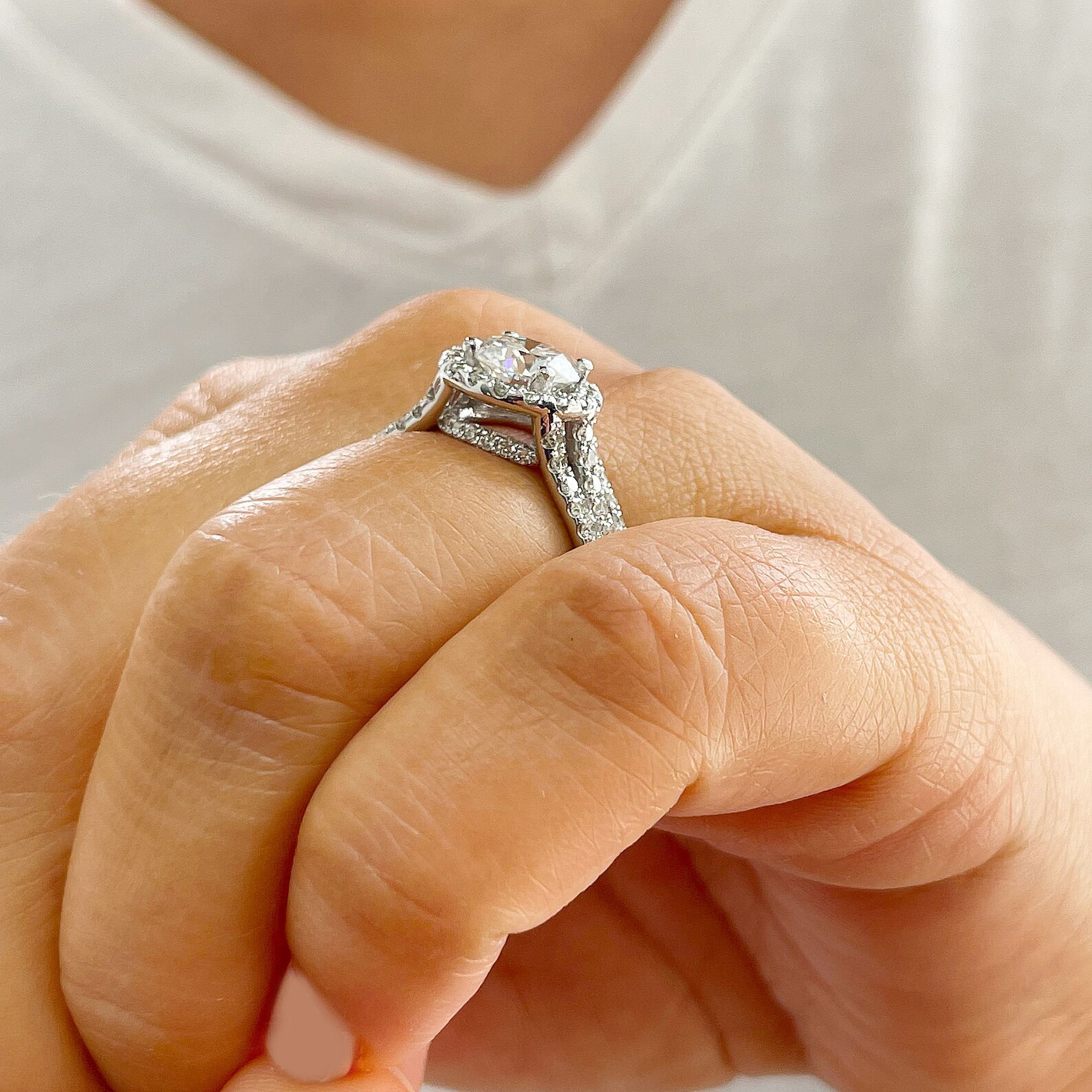 Triple Shank Style 14k White Gold Round Cut Moissanite and | Etsy