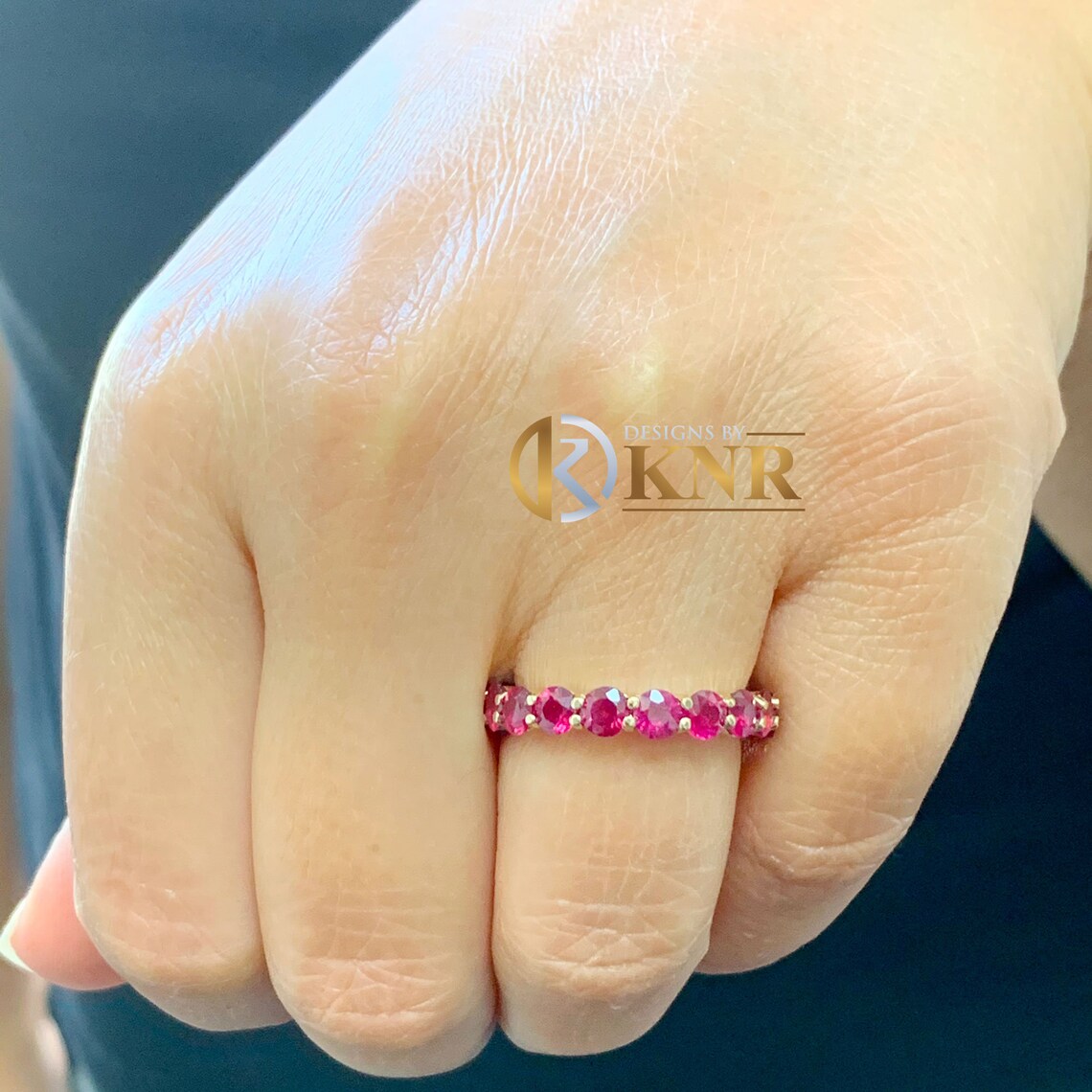 14K Solid Yellow Gold Round Cut Natural Ruby Eternity Band | Etsy
