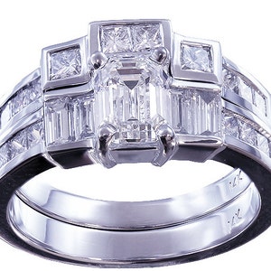14k White Gold Emerald Cut Diamond Engagement Ring and Band 2.30ct I ...