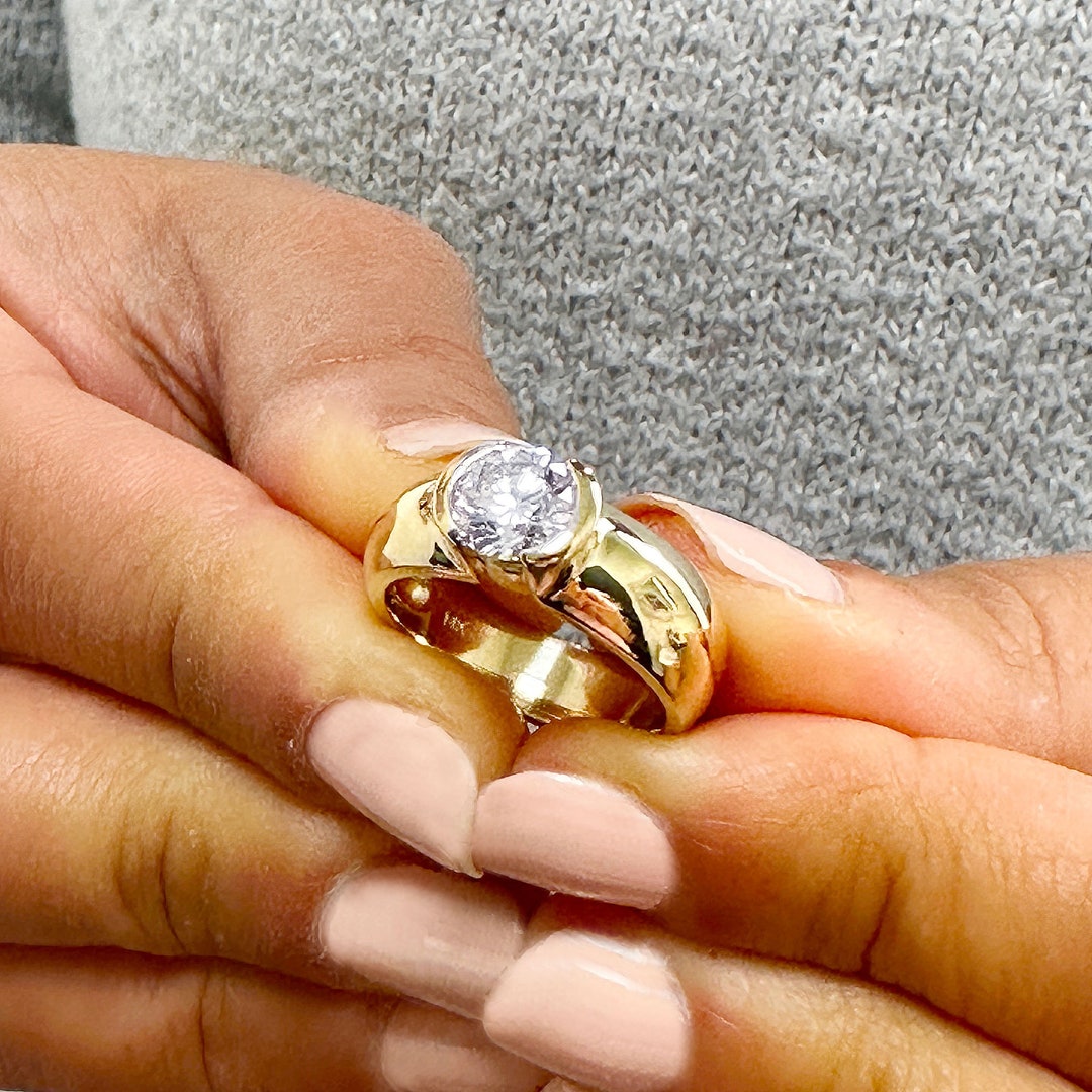 Round Cut Moissanite Engagement Ring Semi Bezel Set in 14k Solid and ...