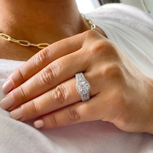 Triple Shank Style 14k White Gold Round Cut Moissanite and Natural ...