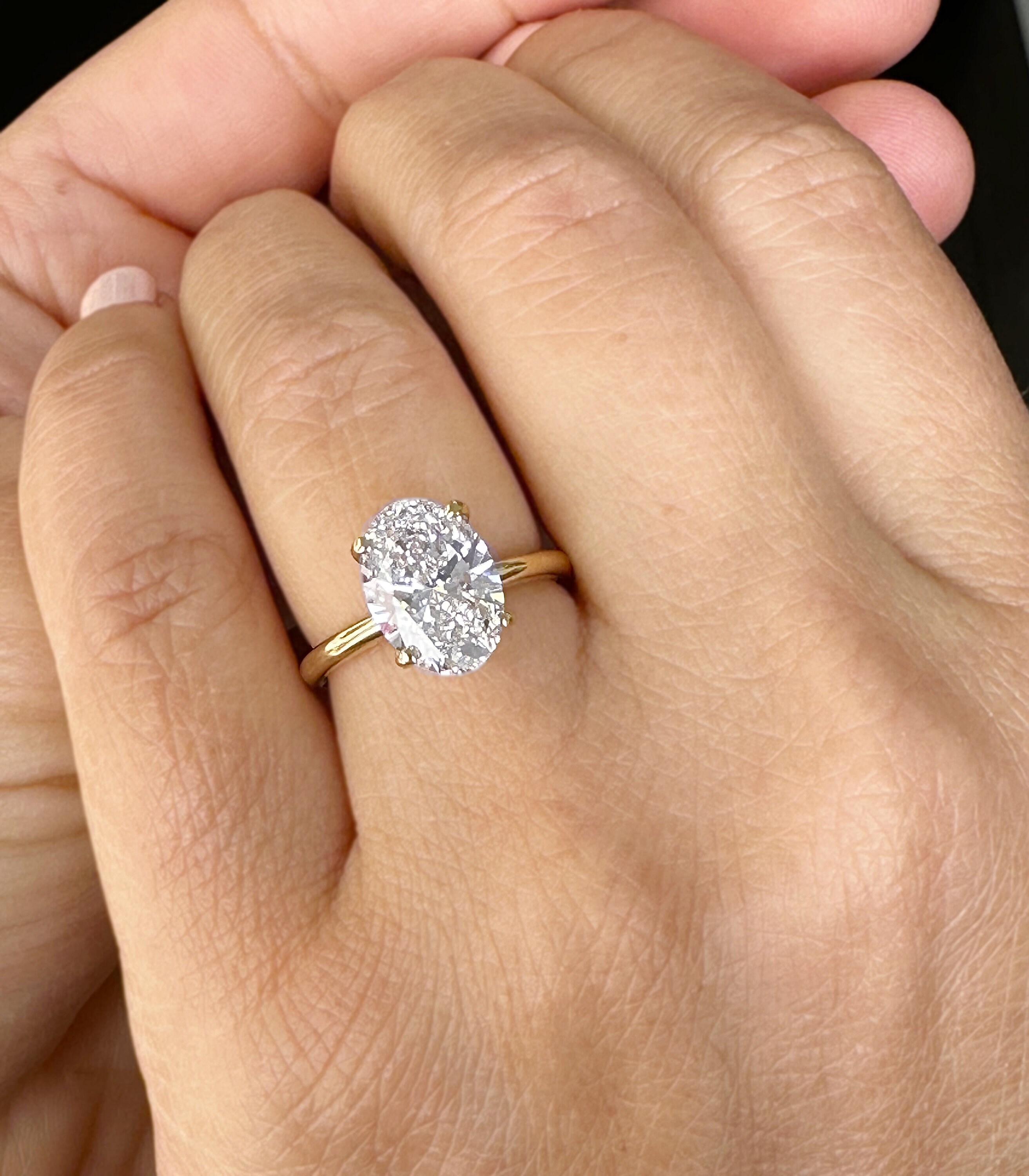 Oval Shape Moissanite Engagement Ring Solitaire Four Prong Set Bridal ...