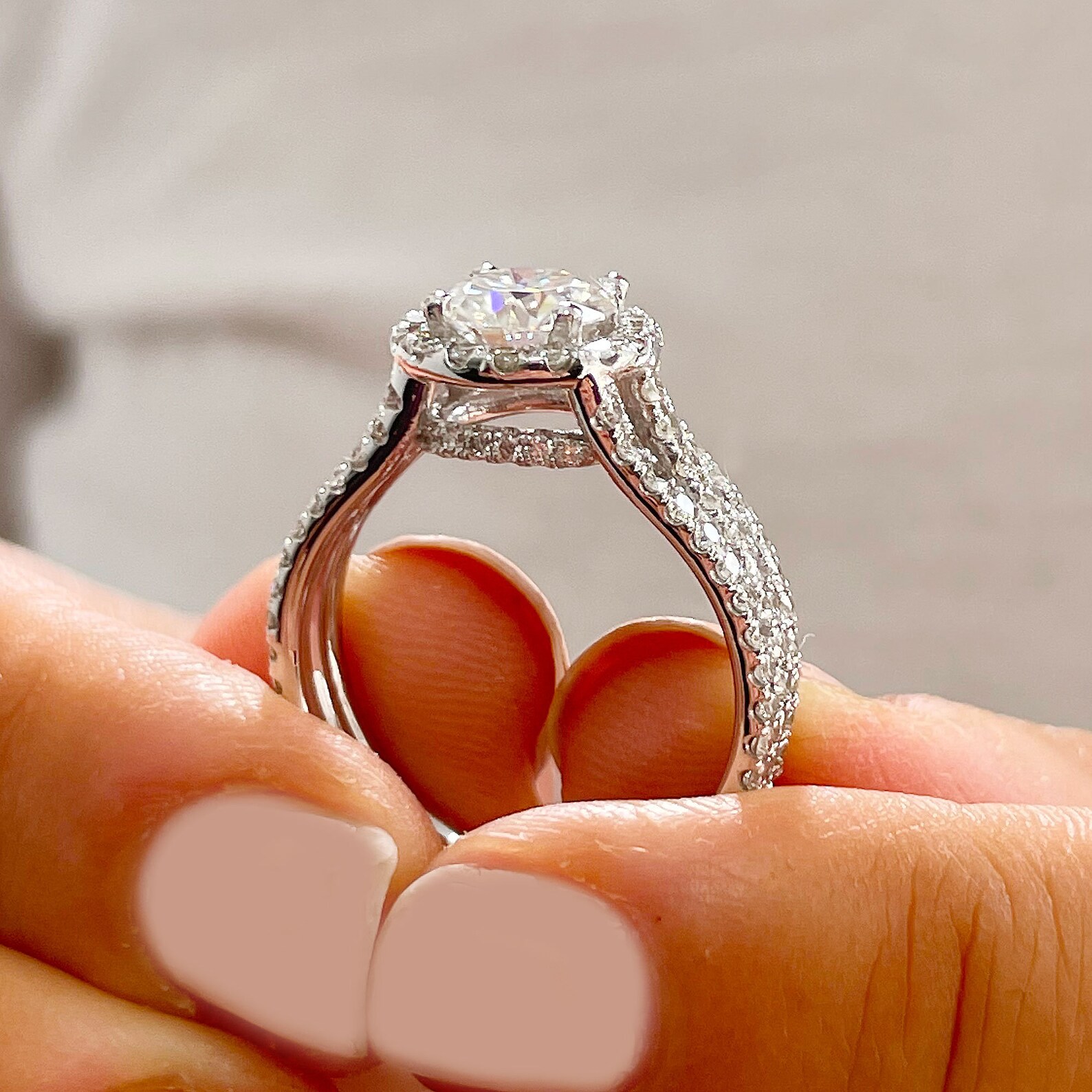 Triple Shank Style 14k White Gold Round Cut Moissanite and | Etsy