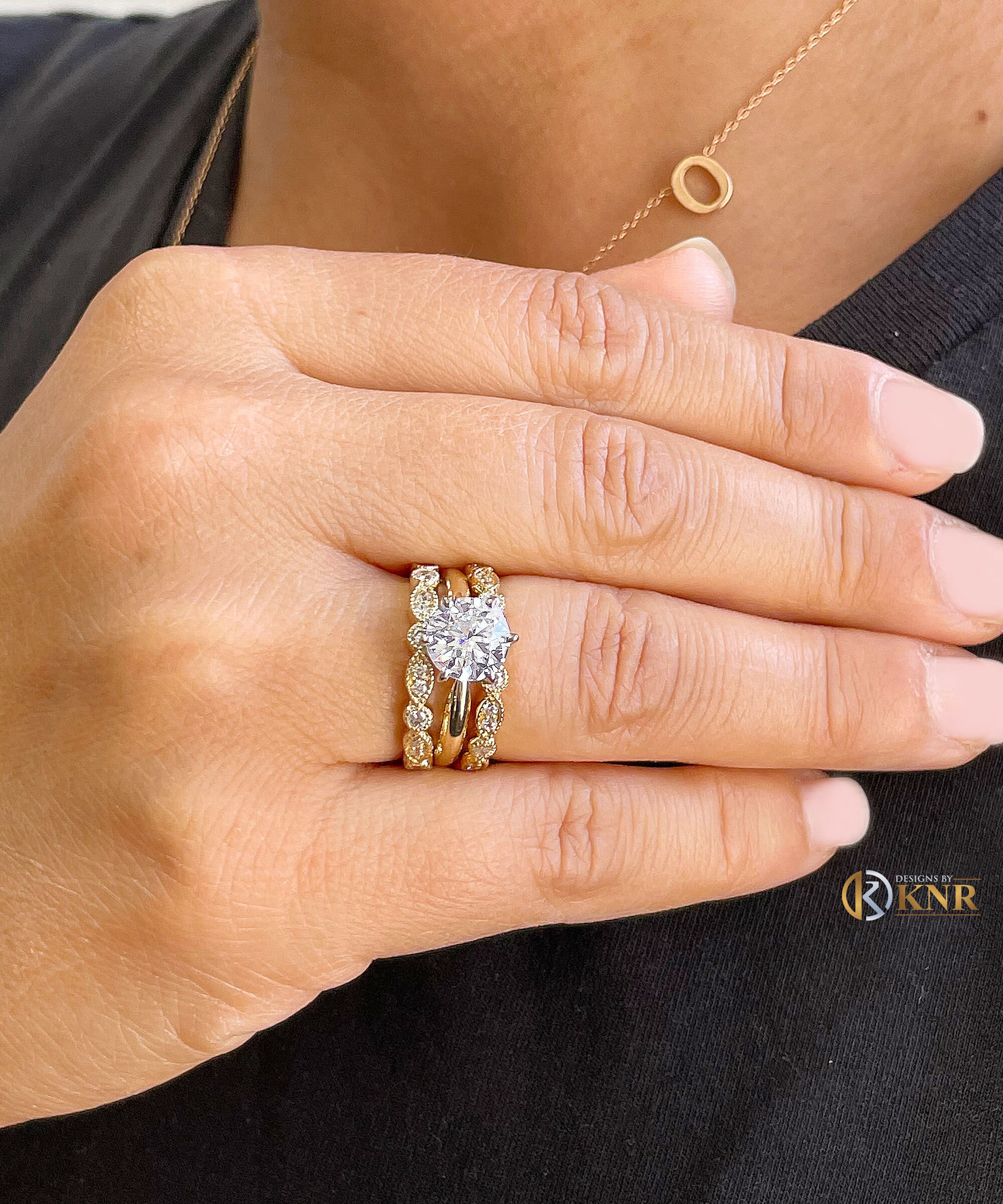 14k solid yellow gold round cut moissanite and natural diamond | Etsy