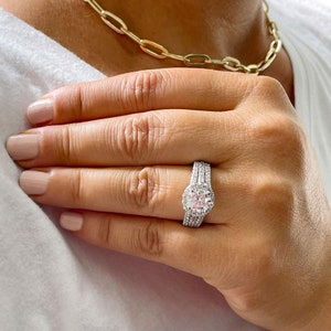 Triple Shank Style 14k White Gold Round Cut Moissanite and Natural ...