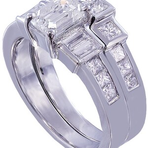 14k White Gold Emerald Cut Diamond Engagement Ring and Band 2.30ct I ...