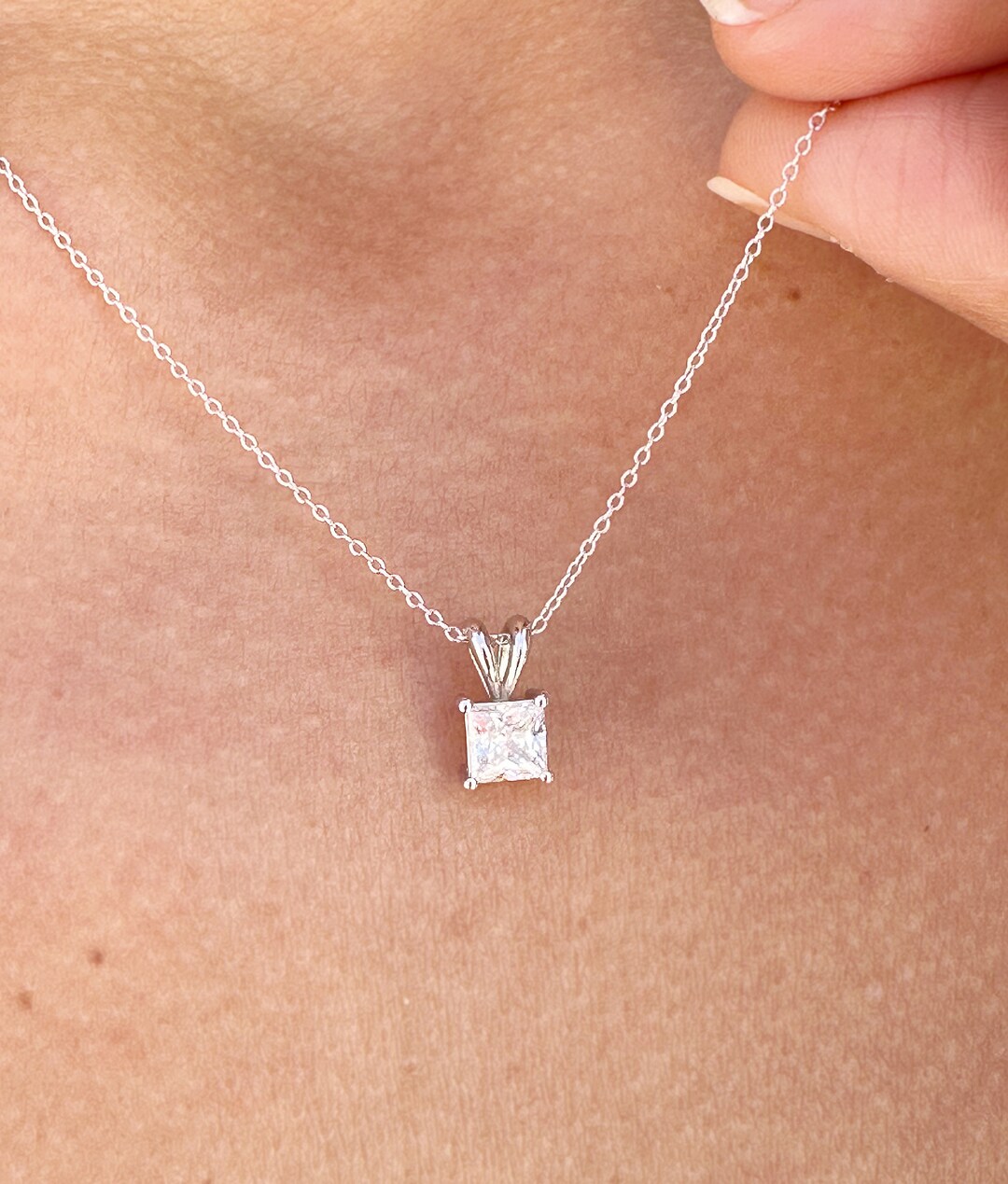 Solitaire Necklace and Chain IGI Certified Delicate Princess Cut ...