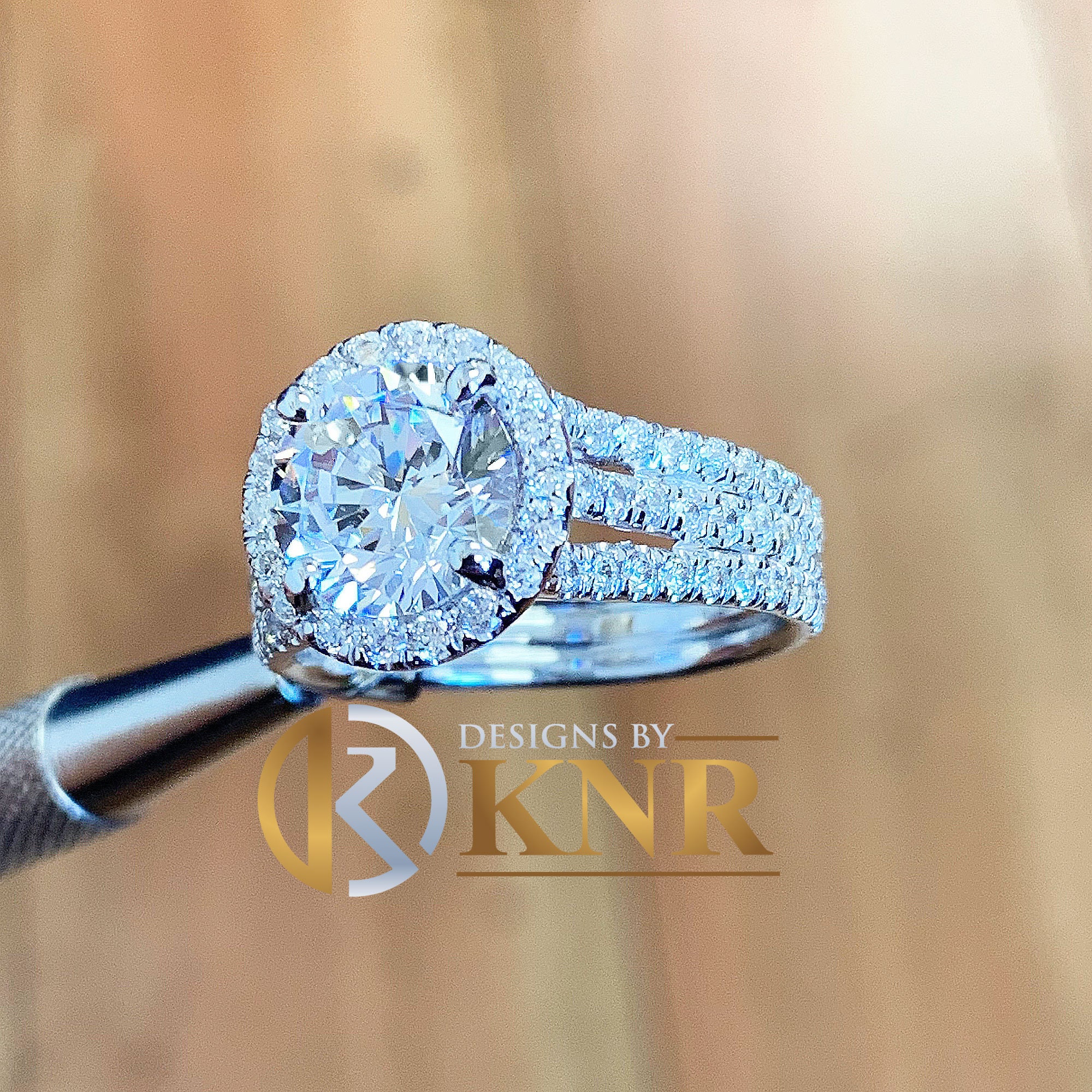 Triple shank style 14k White Gold Round Cut Moissanite and | Etsy