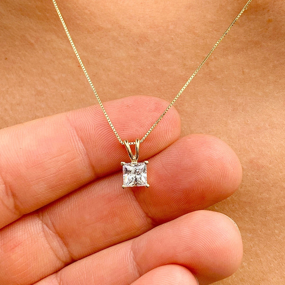 Solitaire Necklace and Chain IGI Certified Delicate Princess Cut ...