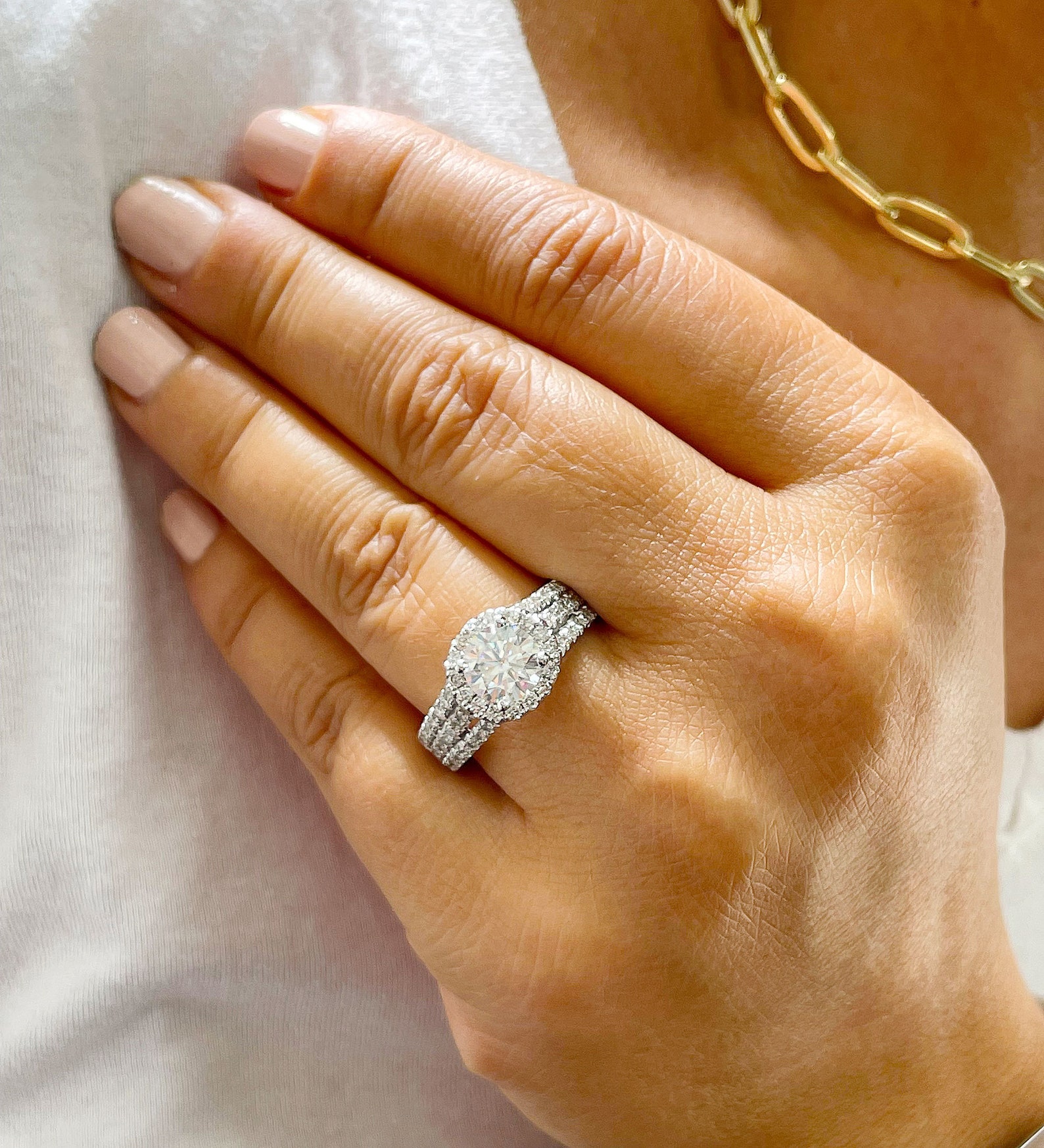 Triple Shank Style 14k White Gold Round Cut Moissanite and | Etsy