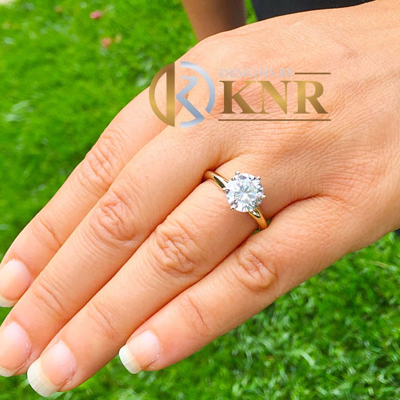 Large Four Carat Set in 14k Solid Yellow Gold Round Cut - Etsy