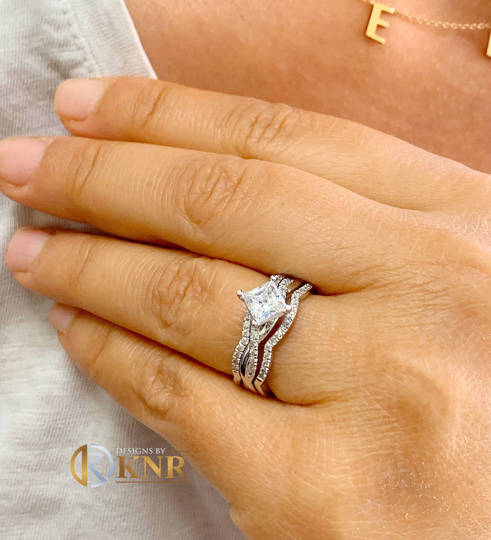 14k Solid White Gold Princess Cut Moissanite and Round Cut - Etsy