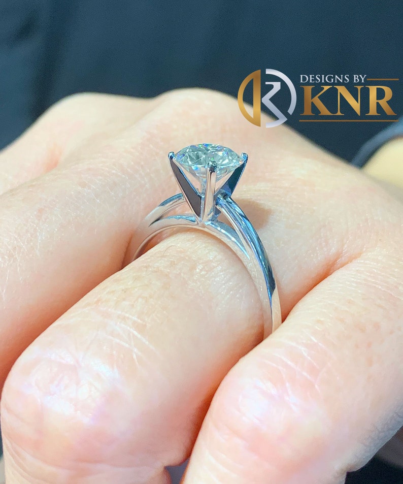 Cathedral Four Prong Setting Solitaire 14K Solid White Gold - Etsy