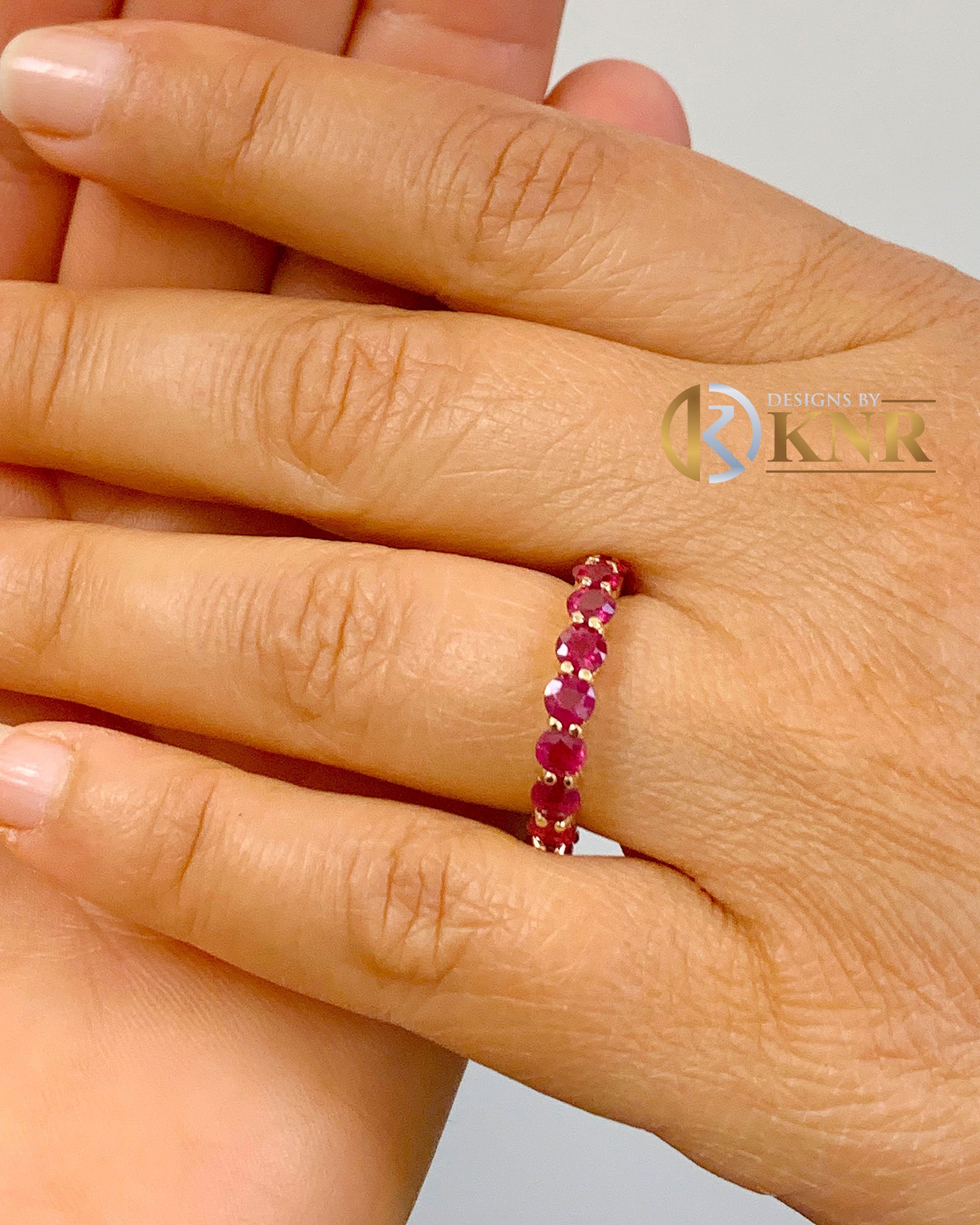 14K Solid Yellow Gold Round Cut Natural Ruby Eternity Band - Etsy