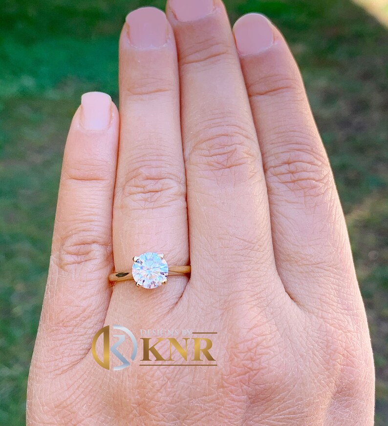 Cathedral Four Prong Setting Solitaire 14K Yellow Gold Round | Etsy