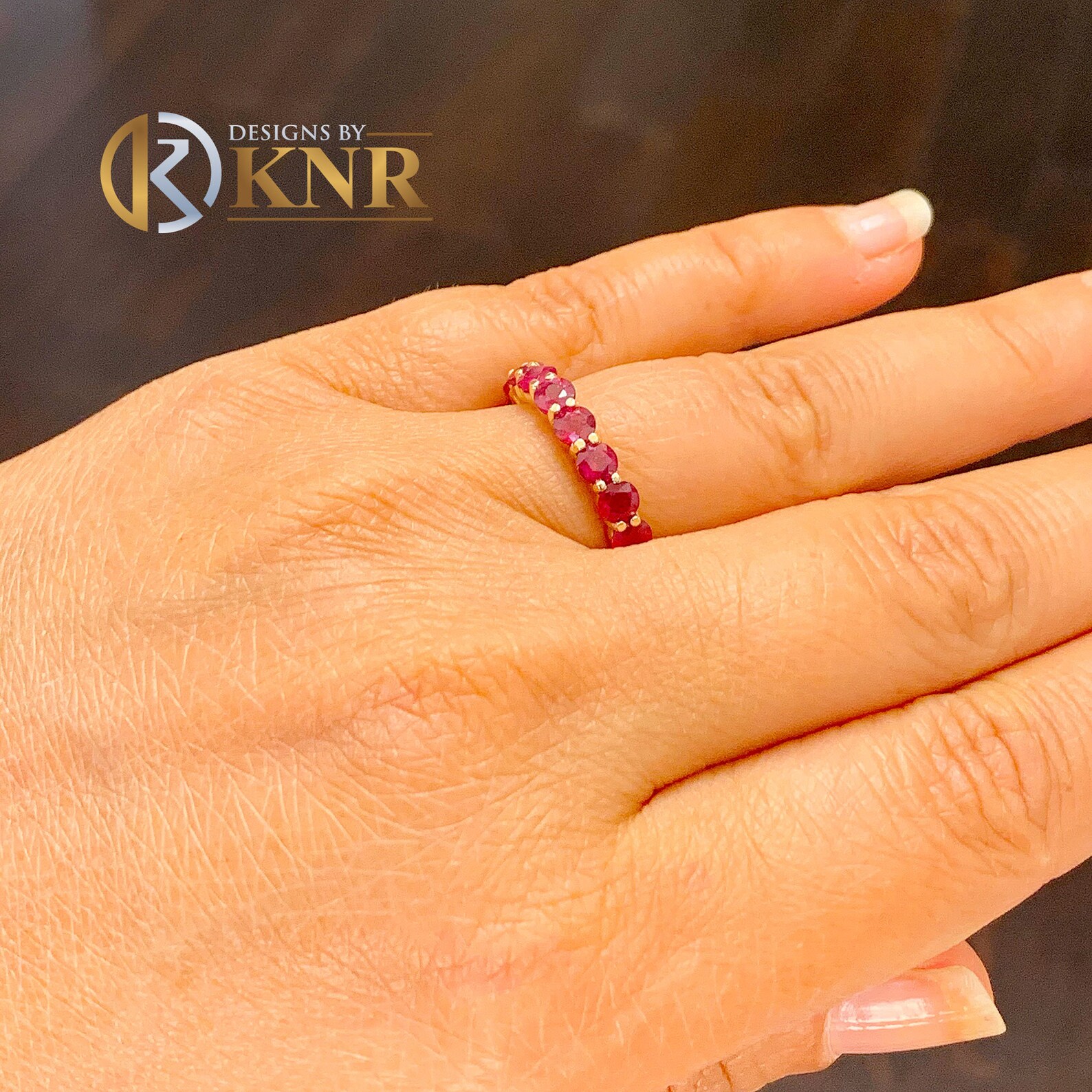 14K Solid Yellow Gold Round Cut Natural Ruby Eternity Band - Etsy