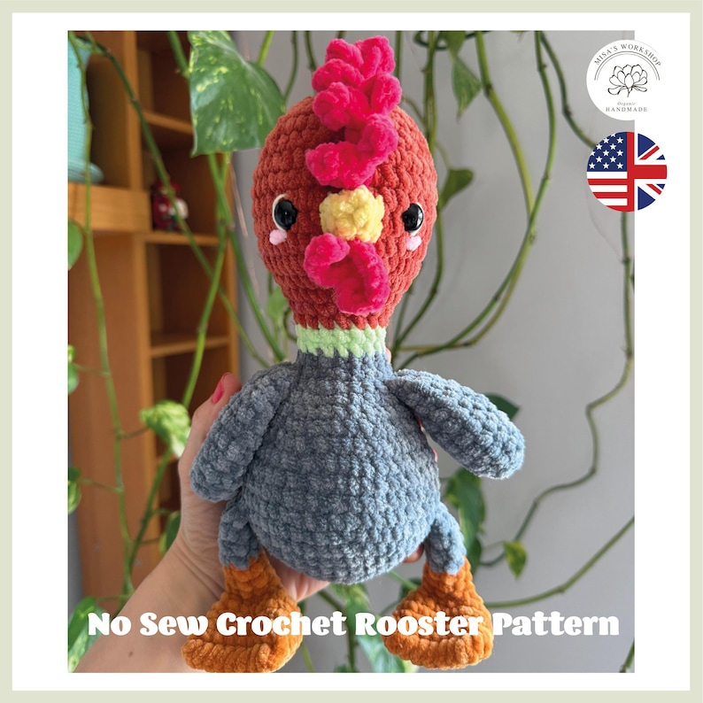 No Sew Crochet Rooster Pattern, Amigurumi Chicken Farm Animal - Etsy
